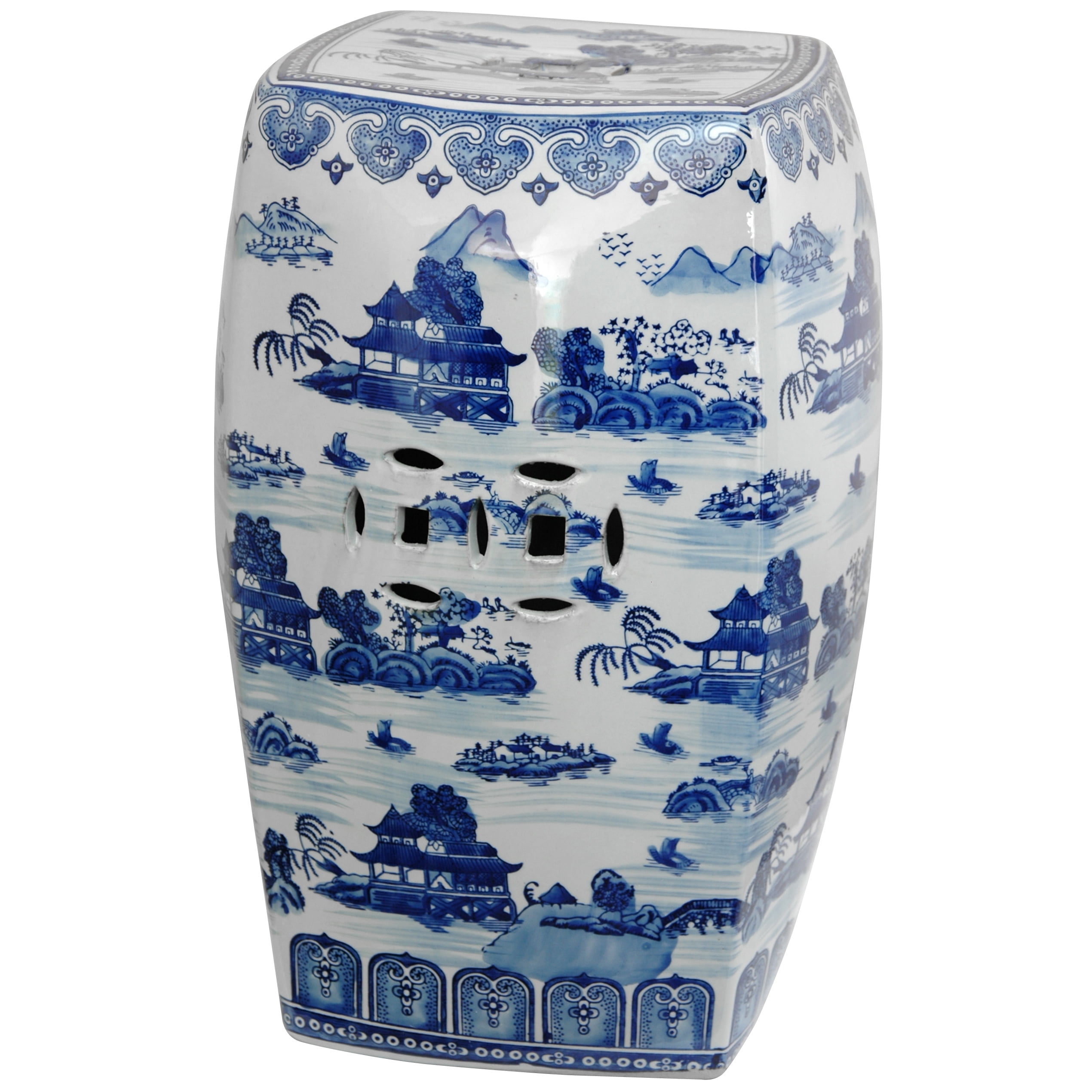 Oriental Furniture 18" Square Garden Stool in Blue and White - Walmart.com