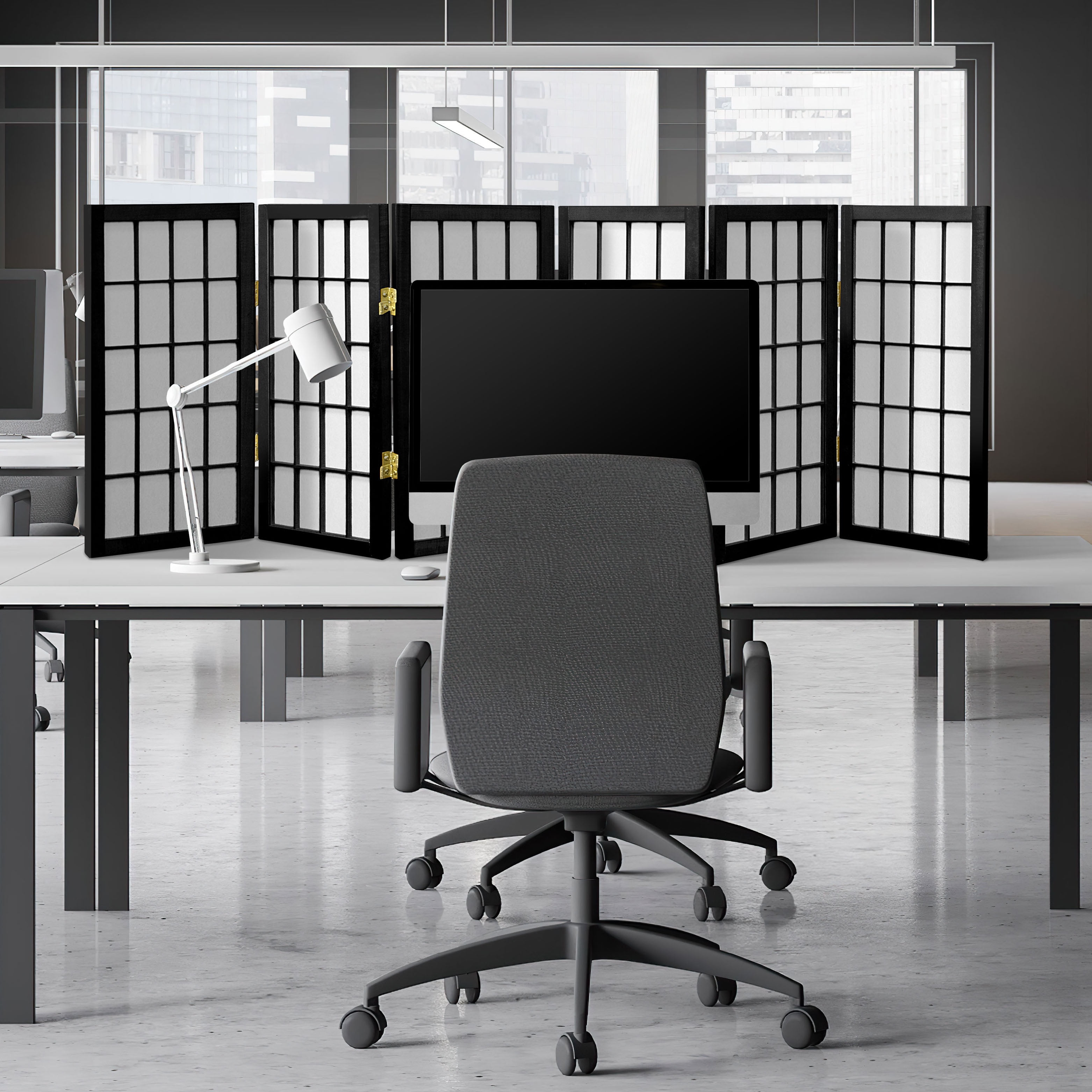 Oriental Furniture 2 ft. Tall Desktop Window Pane Screen - Black - 6 ...