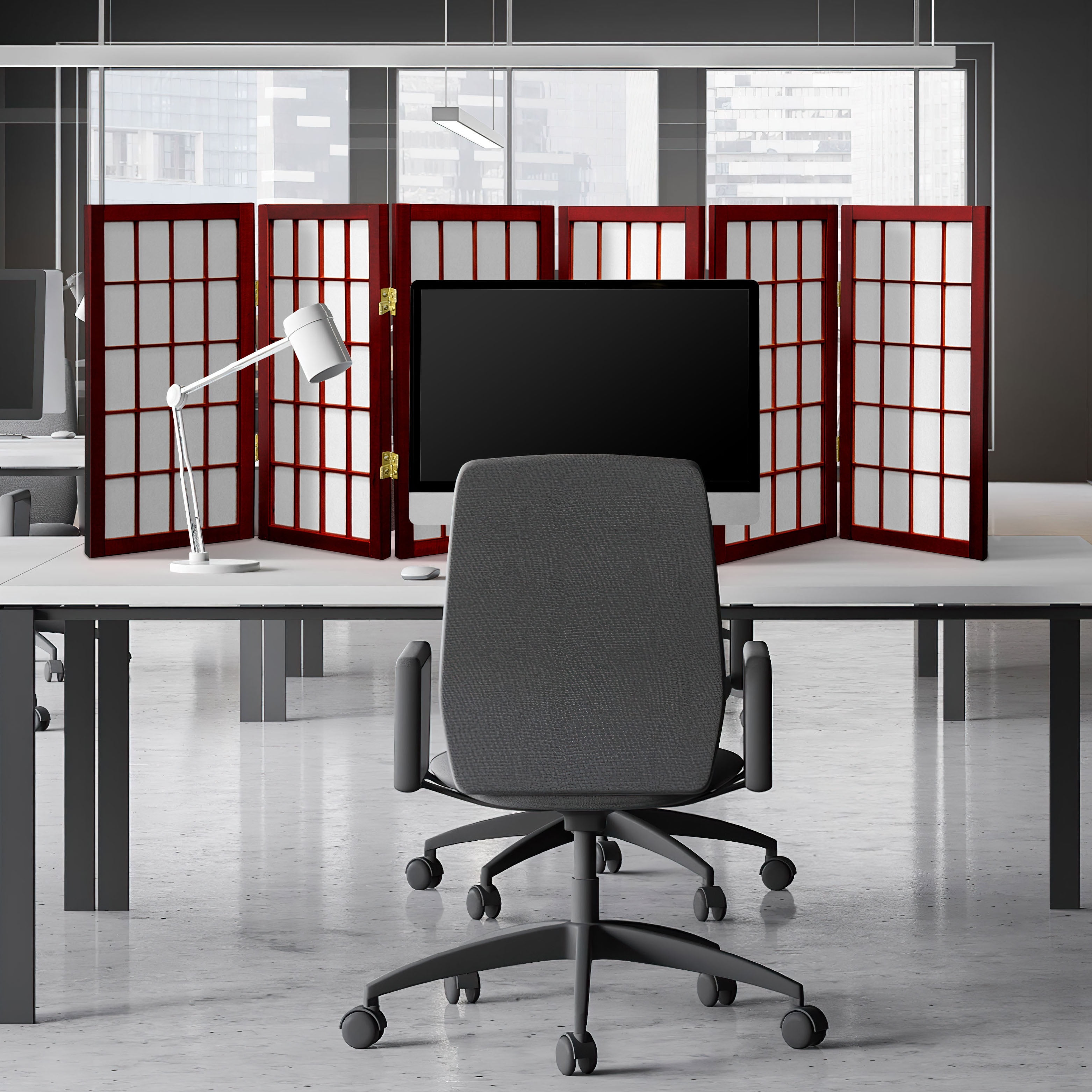 Oriental Furniture 2 ft. Tall Desktop Window Pane Screen - Rosewood - 6 ...