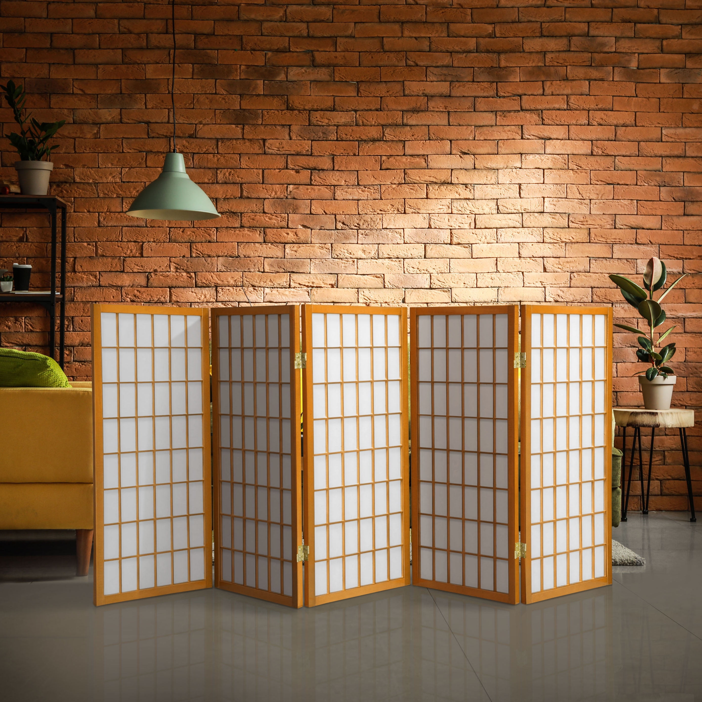 Oriental Furniture 3 Ft Tall Window Pane Shoji Screen, 5 panel, honey ...