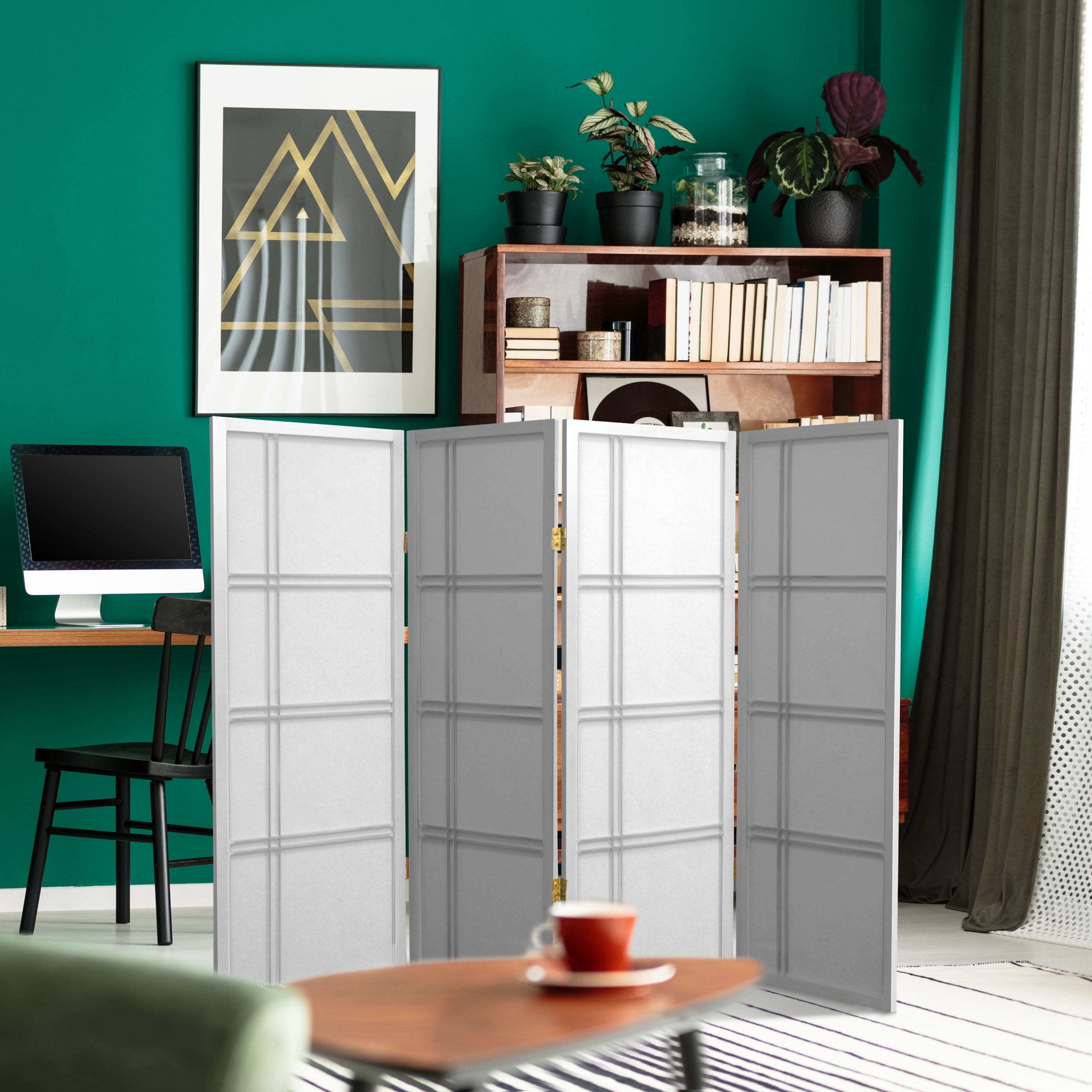 Oriental Furniture 4 ft. Tall Double Cross Shoji Screen, White color, 4 ...