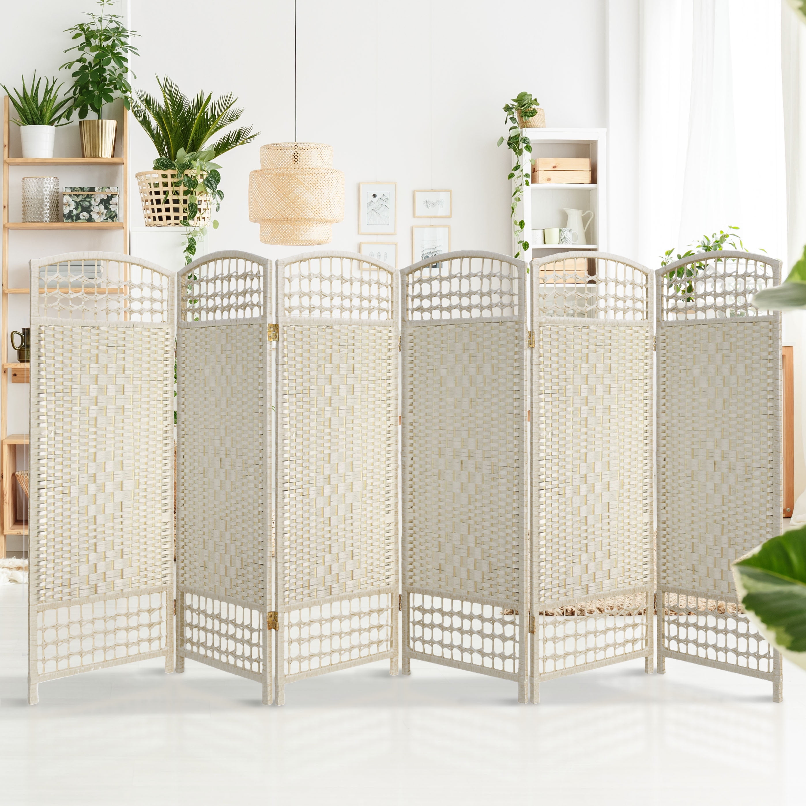 Oriental Furniture 4 ft. Tall Fiber Weave Room Divider - White - 6 ...