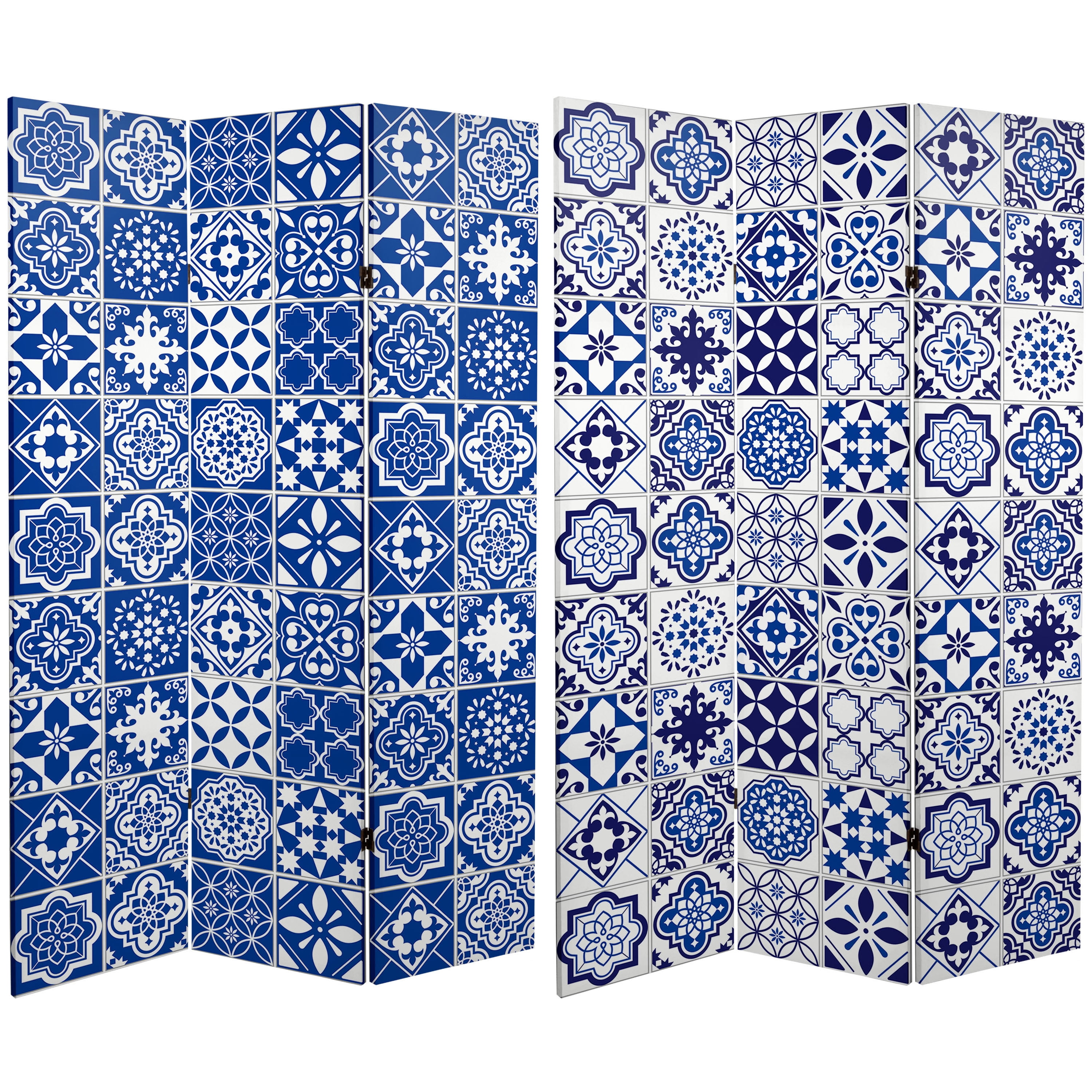 Oriental Furniture 6 ft. Tall Blue and White Tile Canvas Room Divider ...