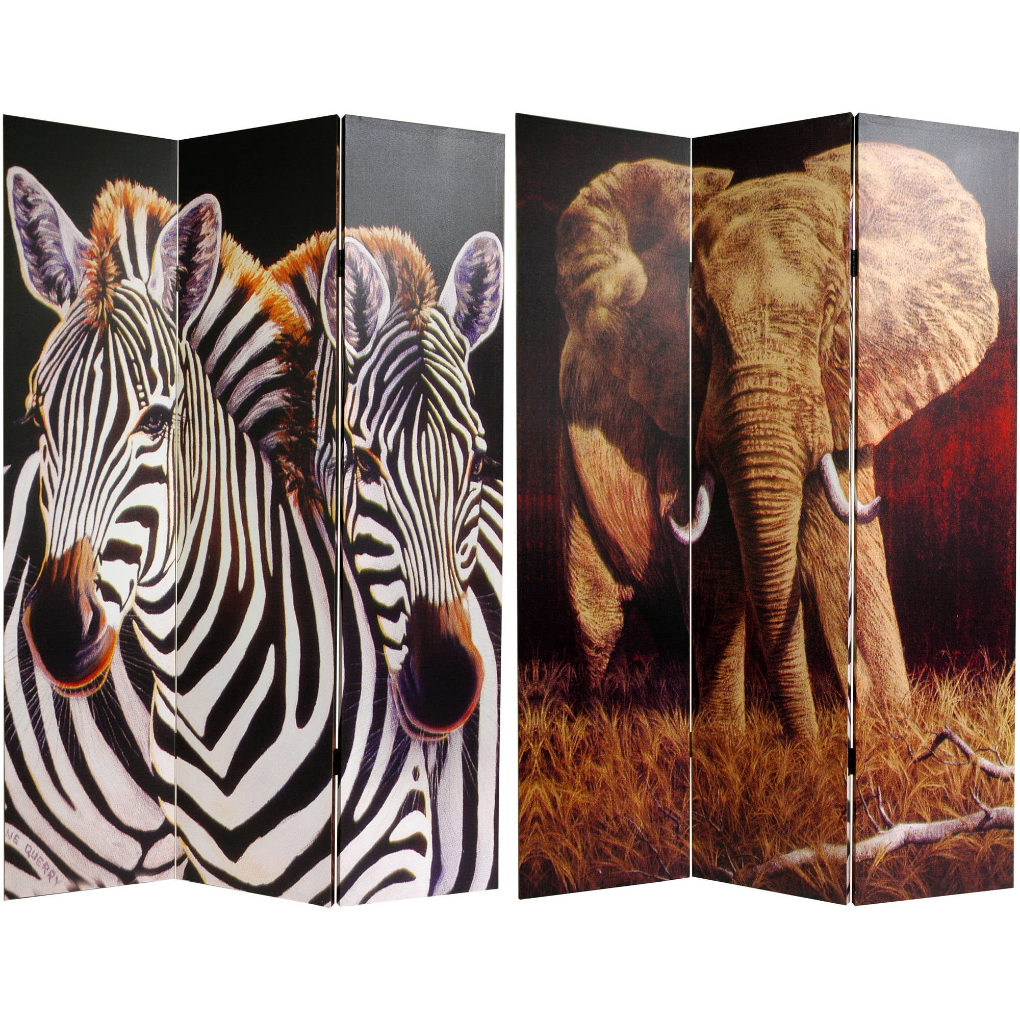 Oriental Furniture 6 ft. Tall Elephant and Zebra Canvas Room Divider ...