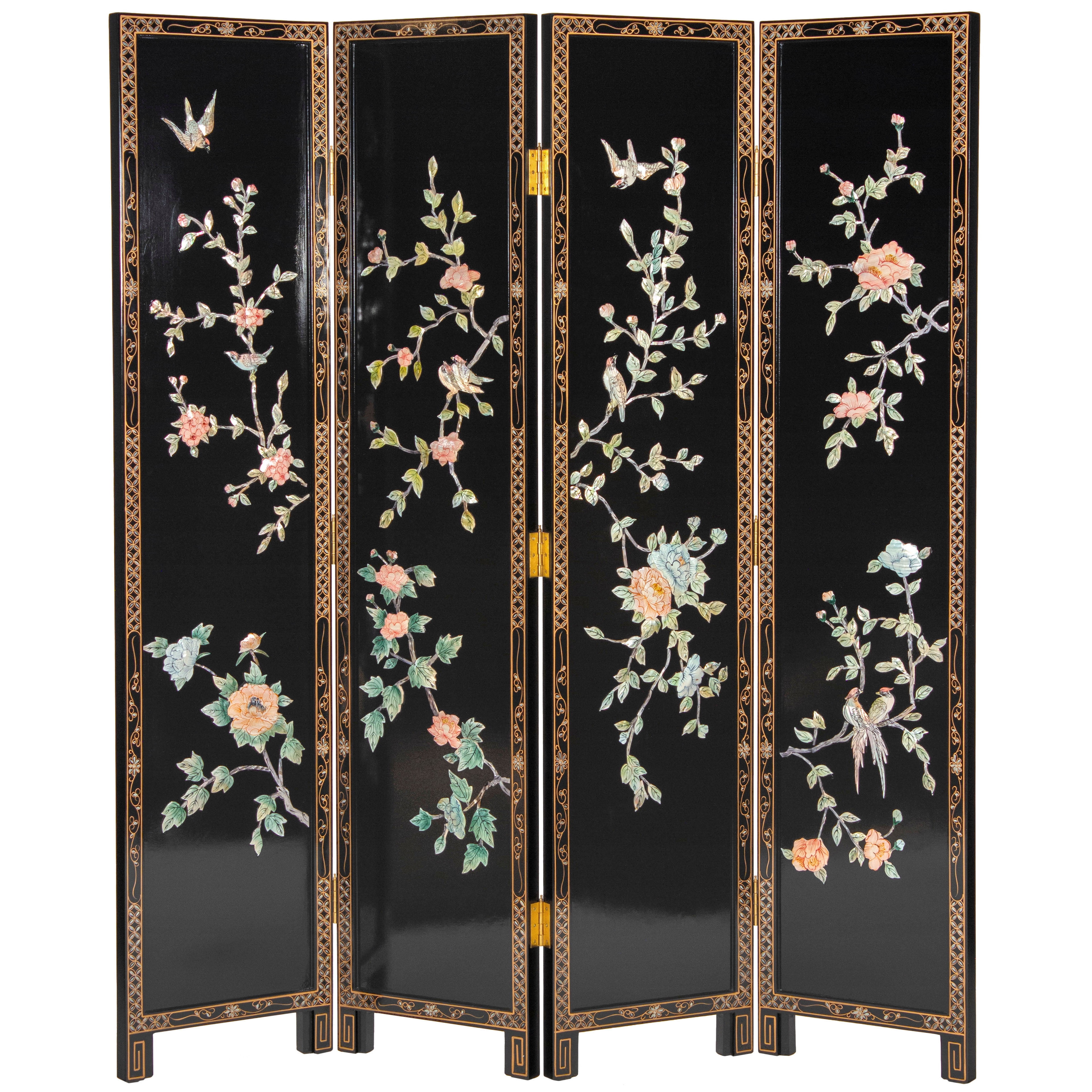 Oriental Furniture 6 ft. Tall Lacquer Birds and Flowers Room Oriental Furniture 6 ft. Tall Lacquer Birds and Flowers Room