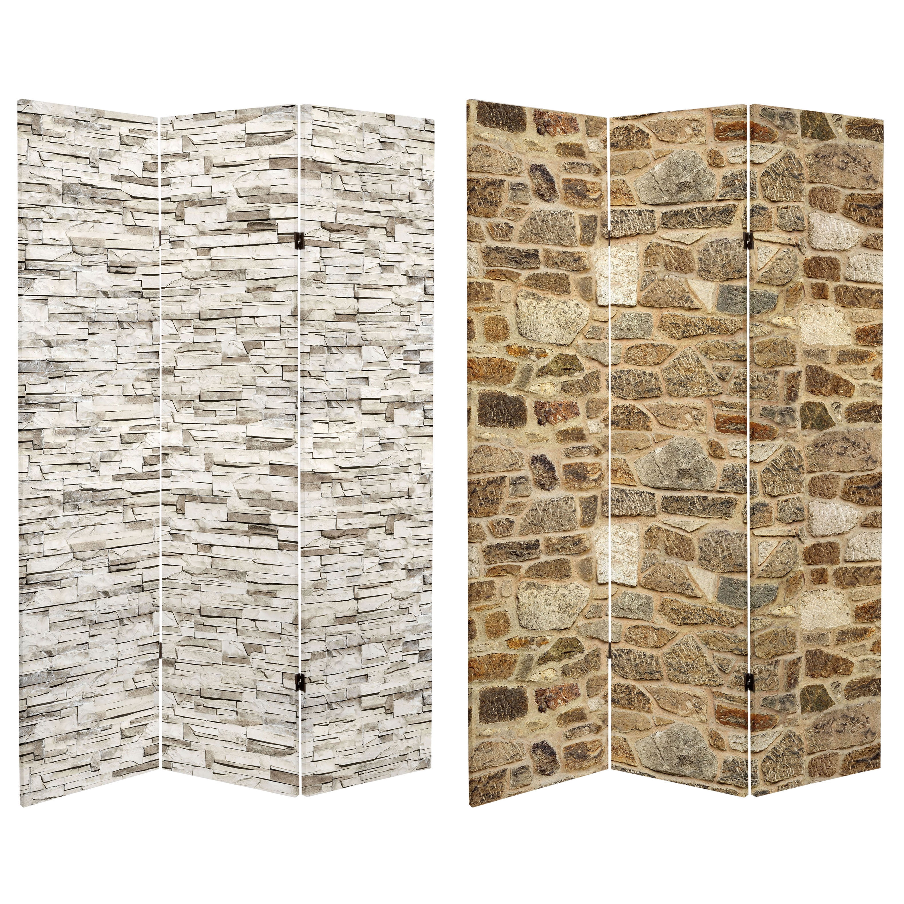 Oriental Furniture 6 ft. Tall Stone Wall Canvas Room Divider - 3 Panel ...