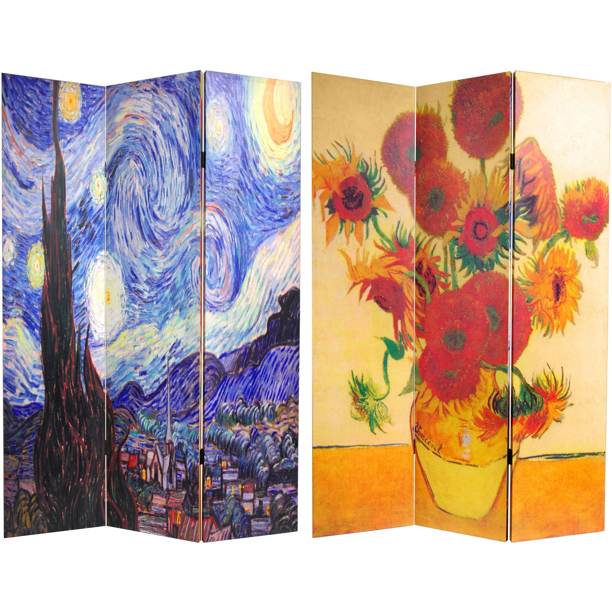 Oriental Furniture 6 ft. Tall Van Gogh Starry Night Canvas Screen - 3 ...