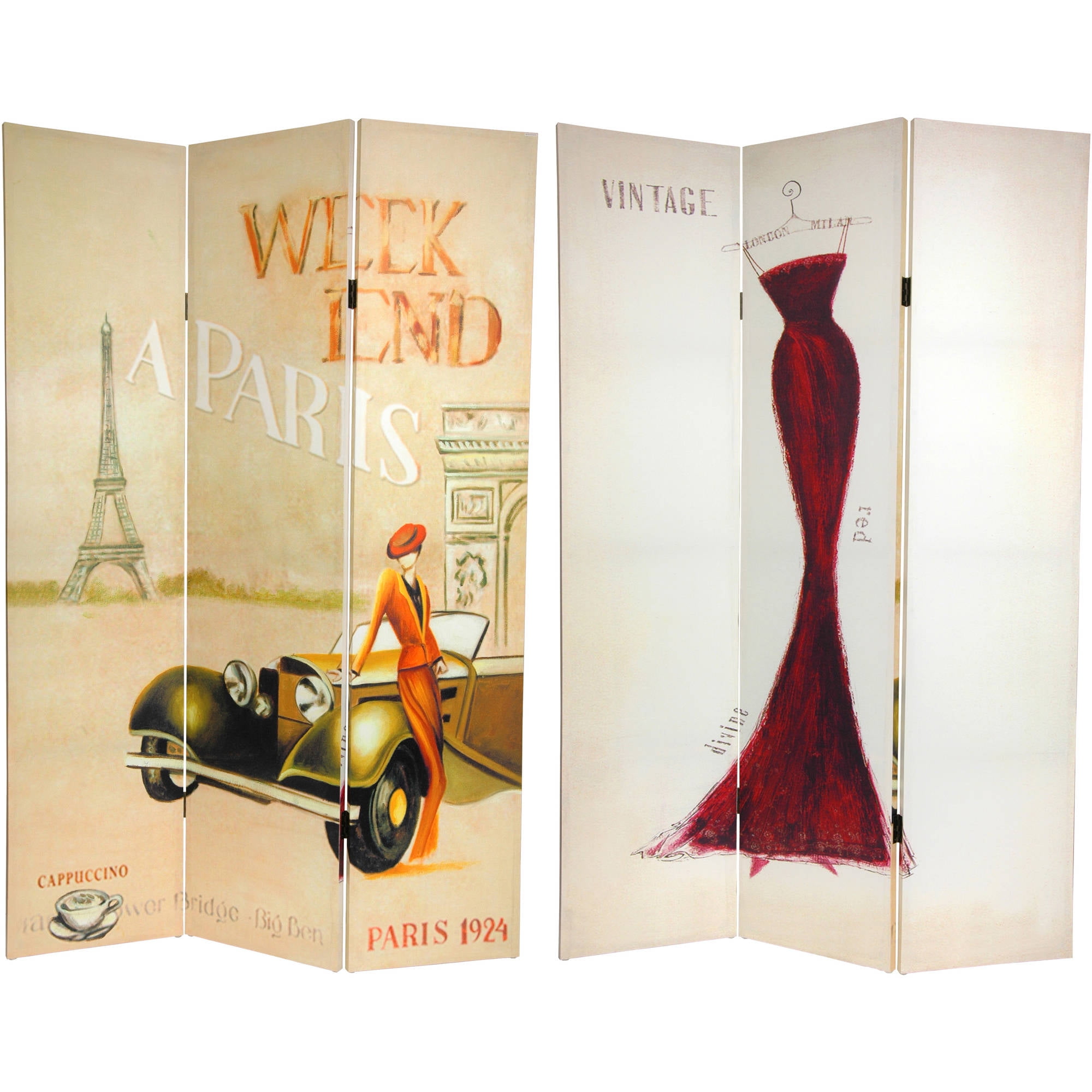 Oriental Furniture 6 ft. Tall Vintage Paris Canvas Room Divider - 3 ...