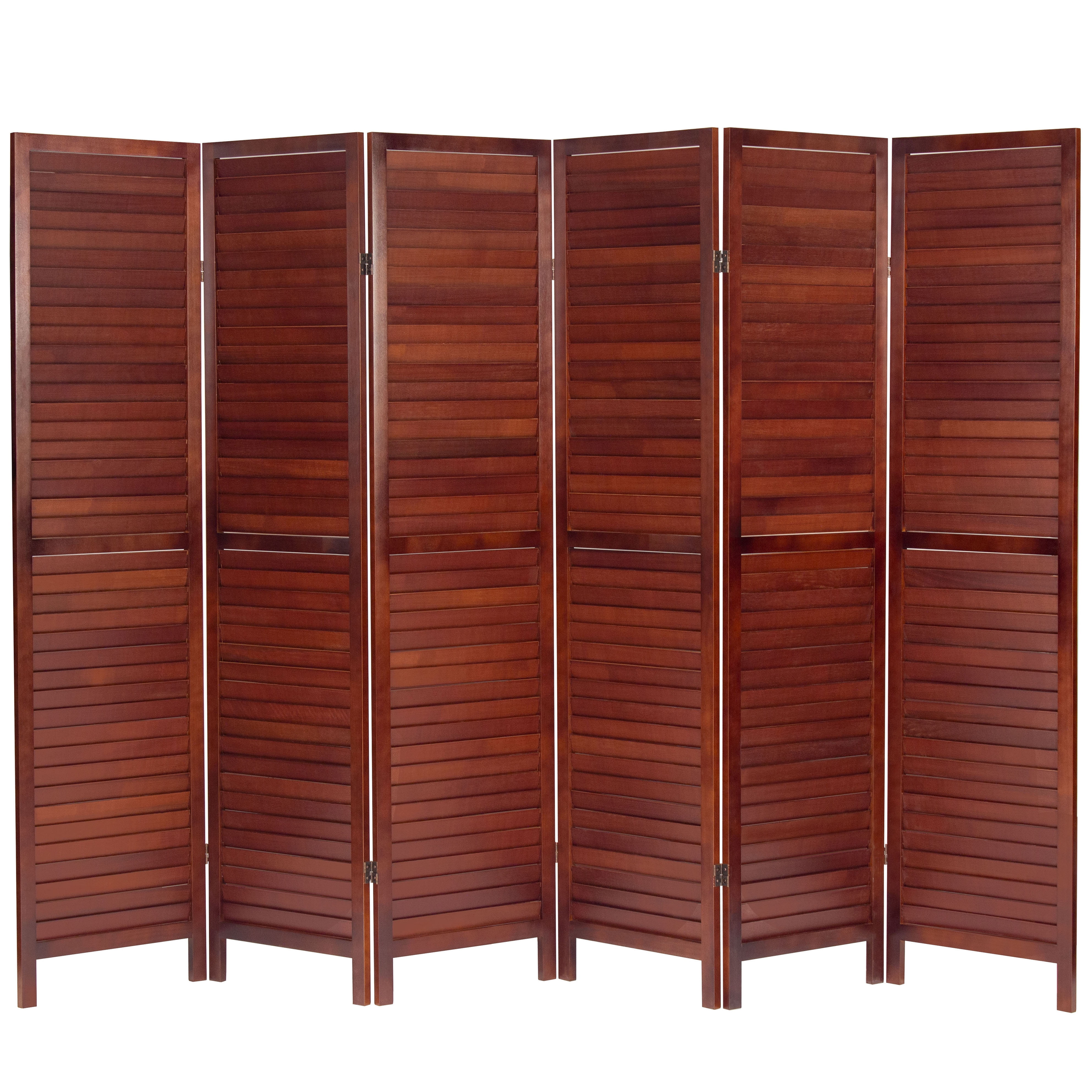 Oriental Furniture 6 ft. Tall Wooden Louvered Room Divider Walnut 6 ...
