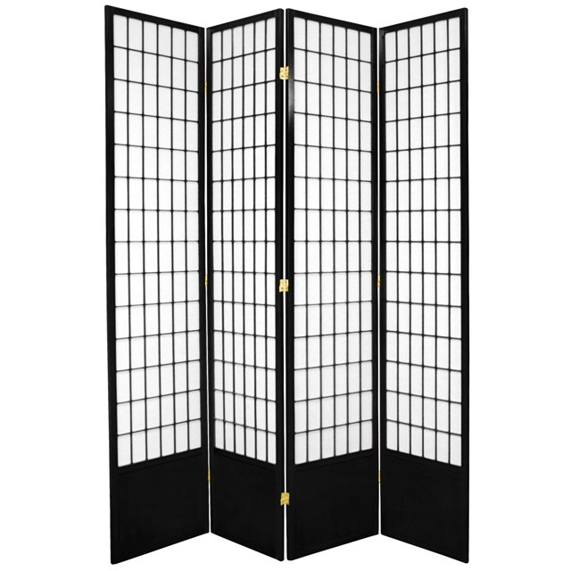 Oriental Furniture 7 Ft Tall Window Pane Shoji Screen, Black, 4 panel ...