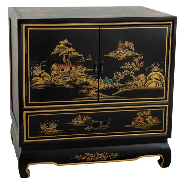 Oriental Furniture Black Lacquer Nightstand - Walmart.com
