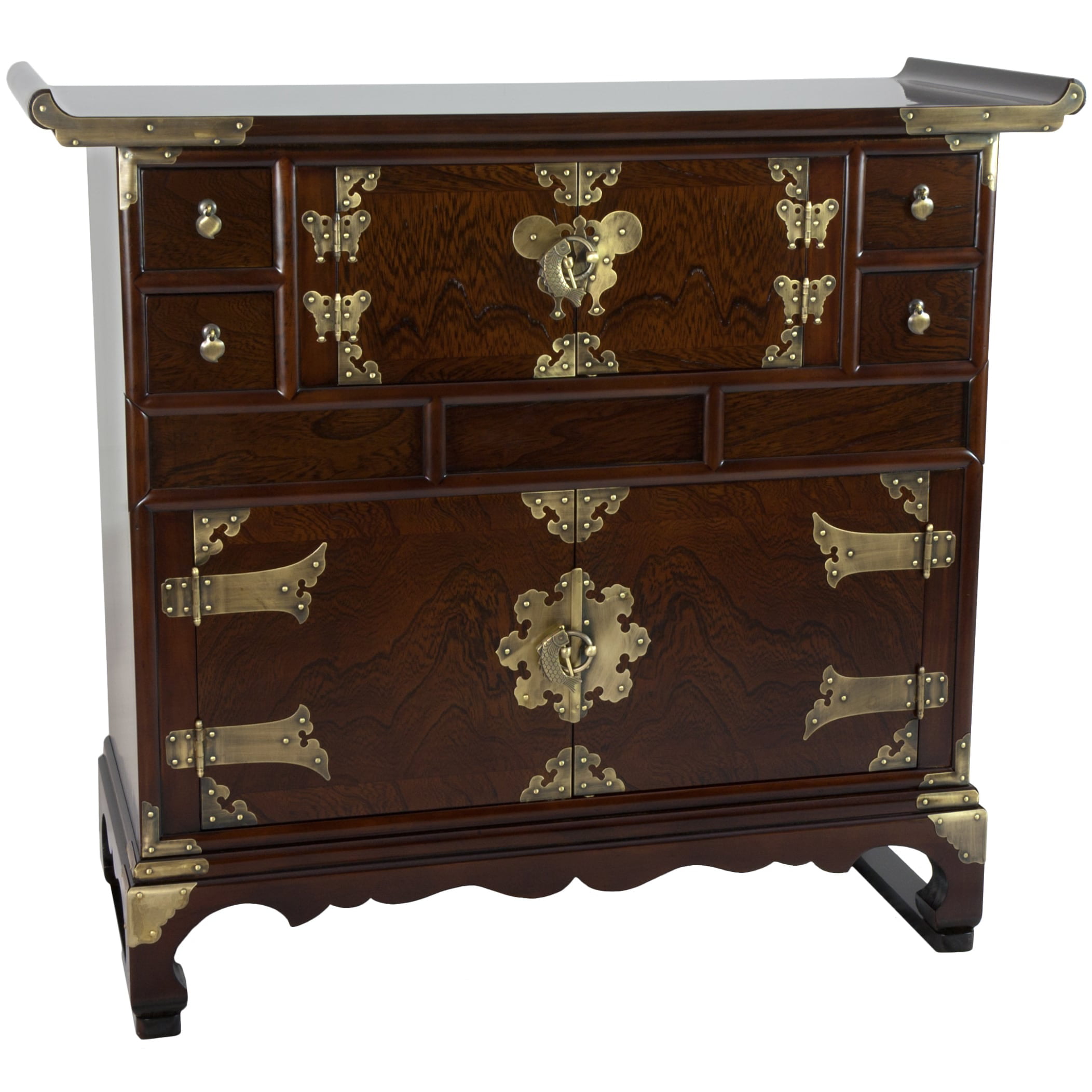 Oriental Furniture Korean Double Cabinet Design Scholar's Chest, 34"W x ...