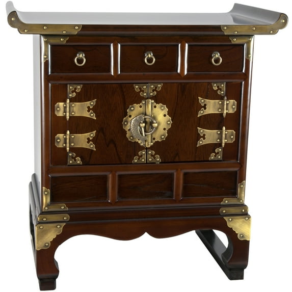 Oriental Furniture Korean End Table with 3 Drawers, Asian, Oriental ...