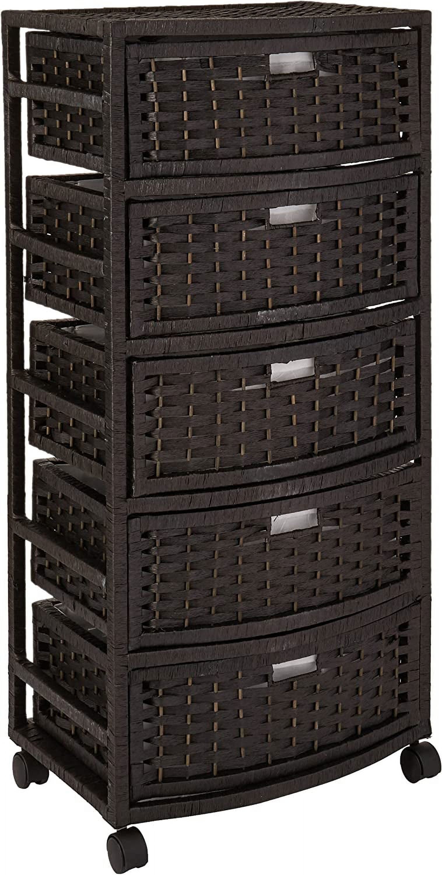 Oriental Furniture Natural Fiber Chest of Drawers, 5 Drawer, Black ...
