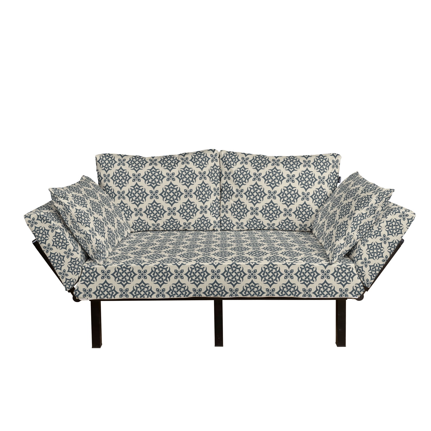 Oriental Futon Couch, Timeless Ornate Pattern with Curved Stripes ...