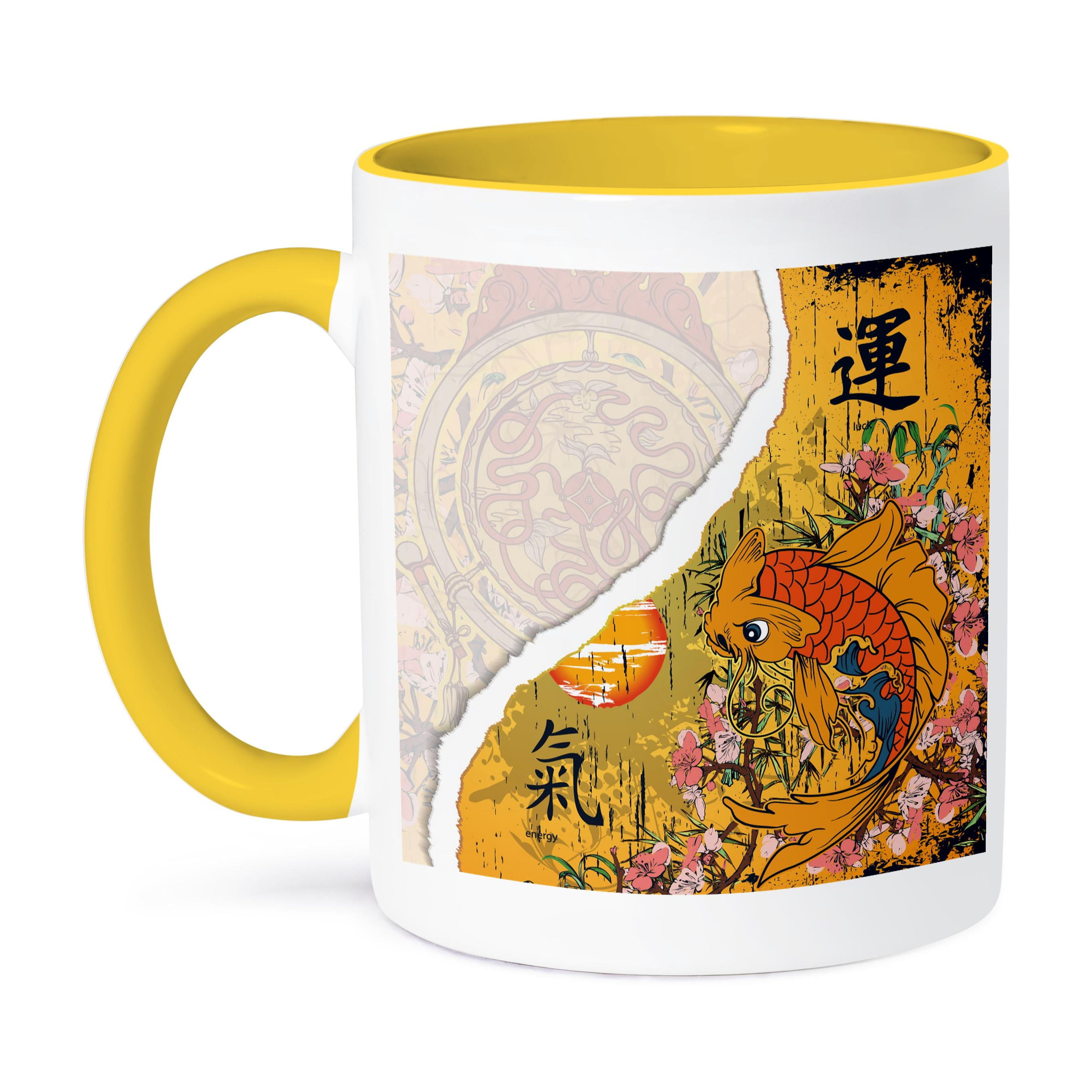 3dRose, Oriental Japanese Kanji Luck Energy Koi Fish Pink Sakura Cherry ...