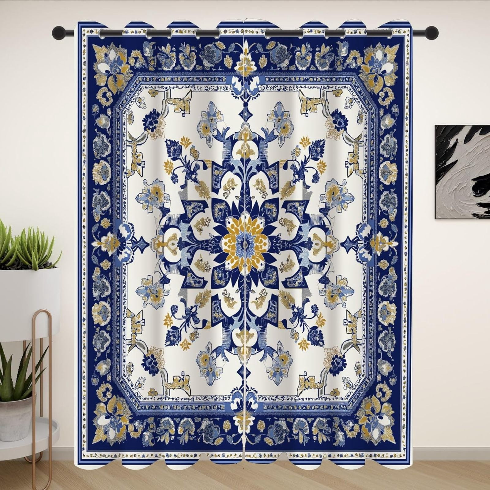 Oriental Medallion Curtains For Living Room, Vintage Boho Floral Drapes ...
