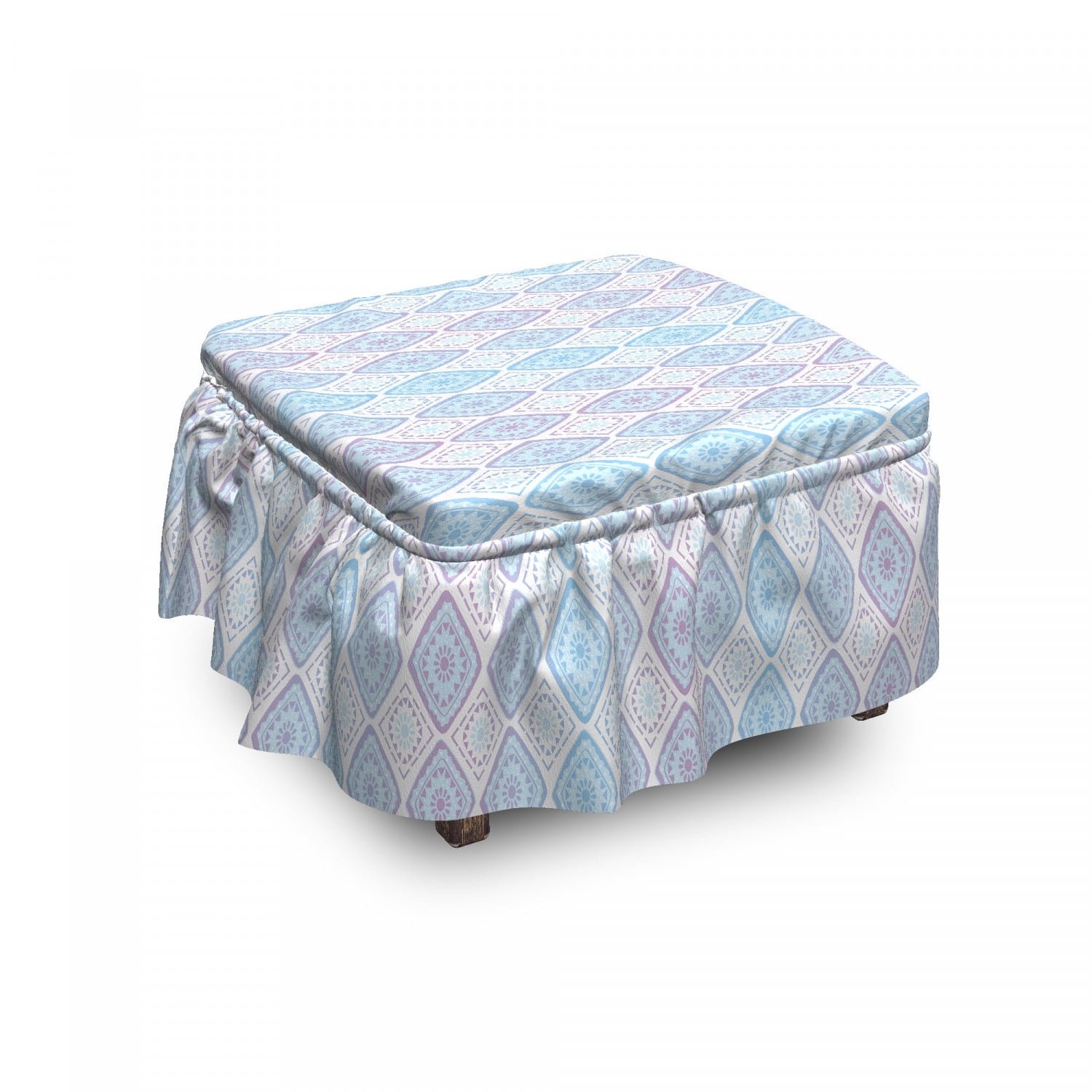 Oriental Ottoman Cover, Floral Motif, 2 Piece Slipcover Set with Ruffle ...