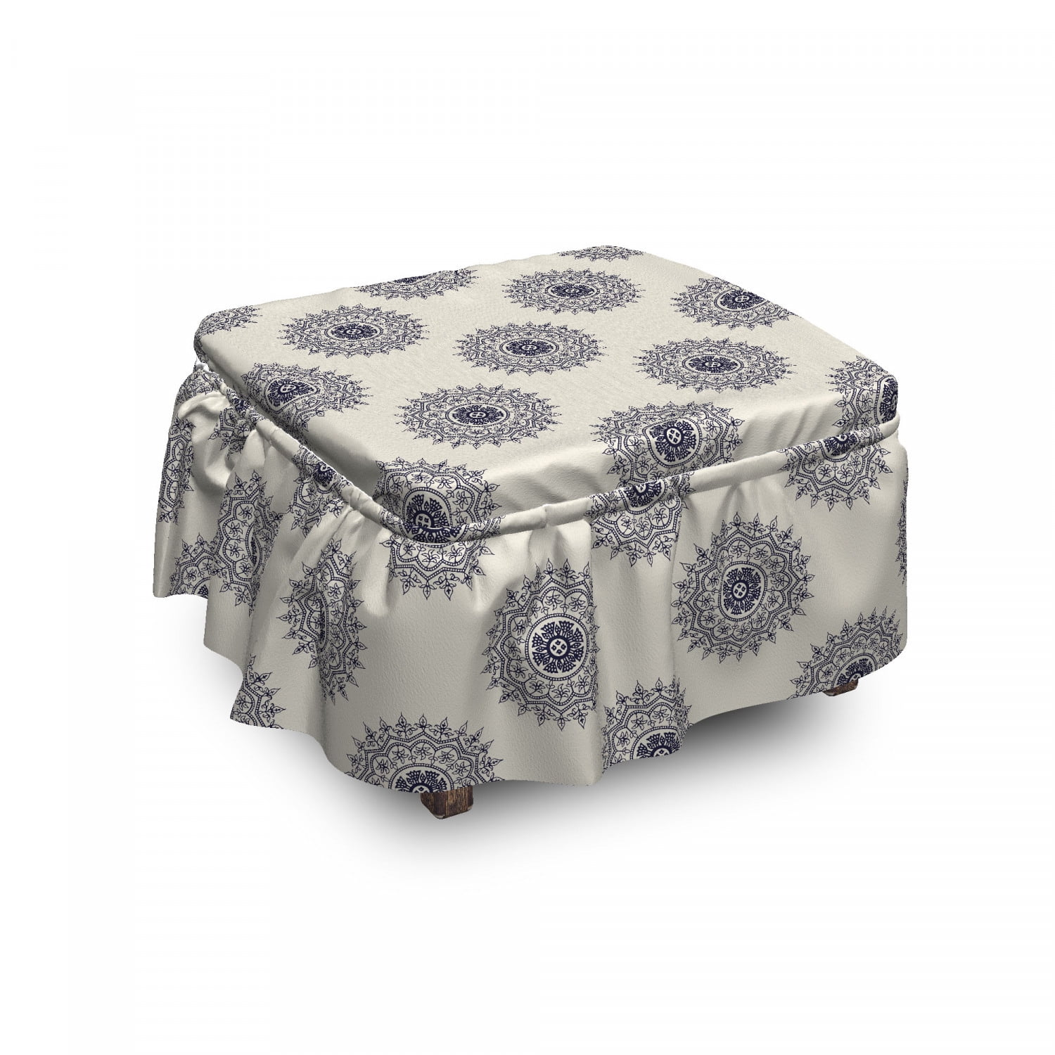 Oriental Ottoman Cover, Leafy Medallion, 2 Piece Slipcover Set with ...