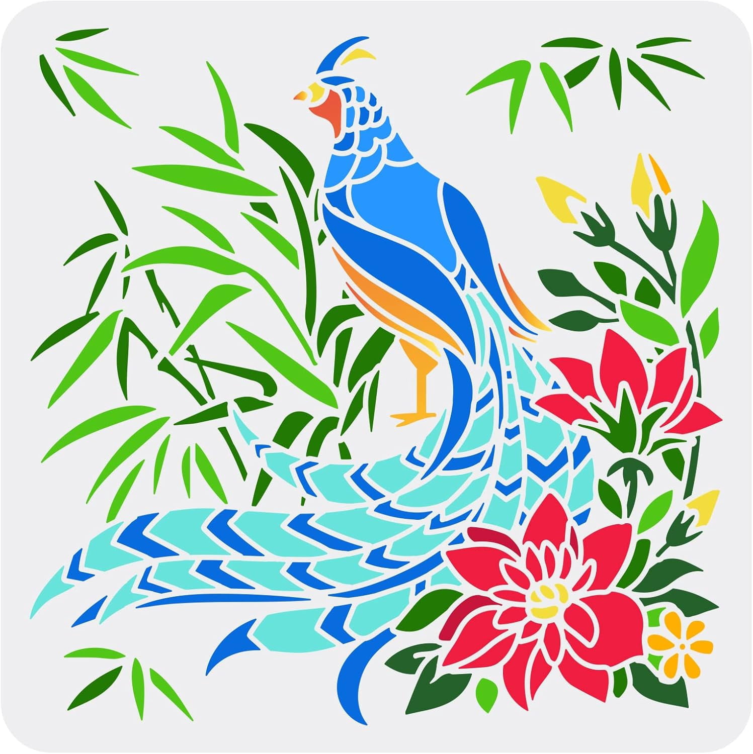 Oriental Pheasant Stencil 11.8x11.8inch Large Painting Stencil Bamboo ...