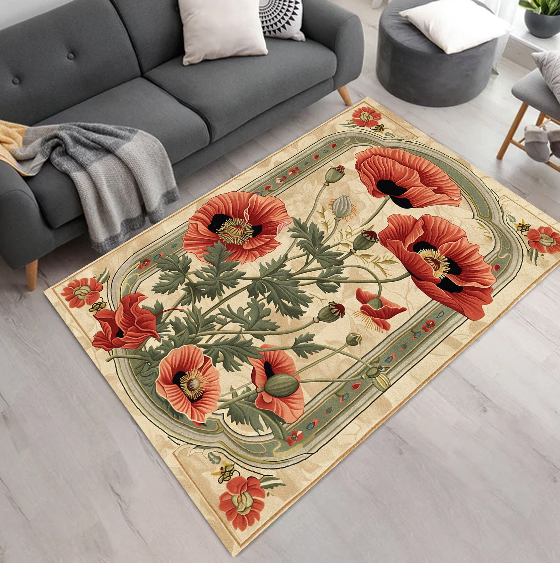 Oriental Poppy Rug 2x3 ft = 65x95 cm Washable Rug - Walmart.com