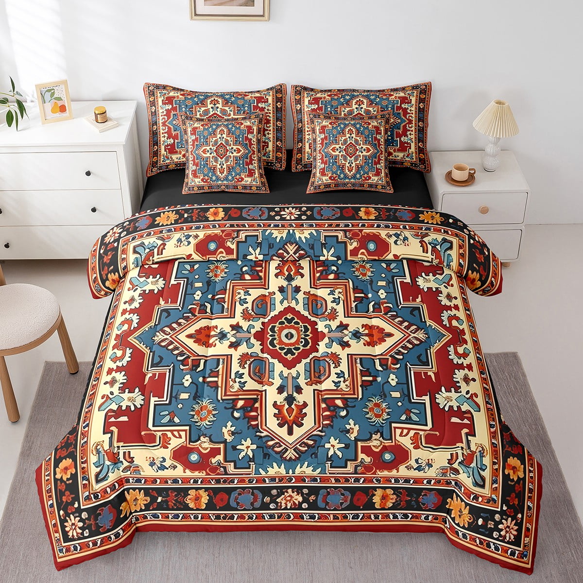 Oriental Queen Bedding Sets Vintage Comforter Set, Persian Floral ...