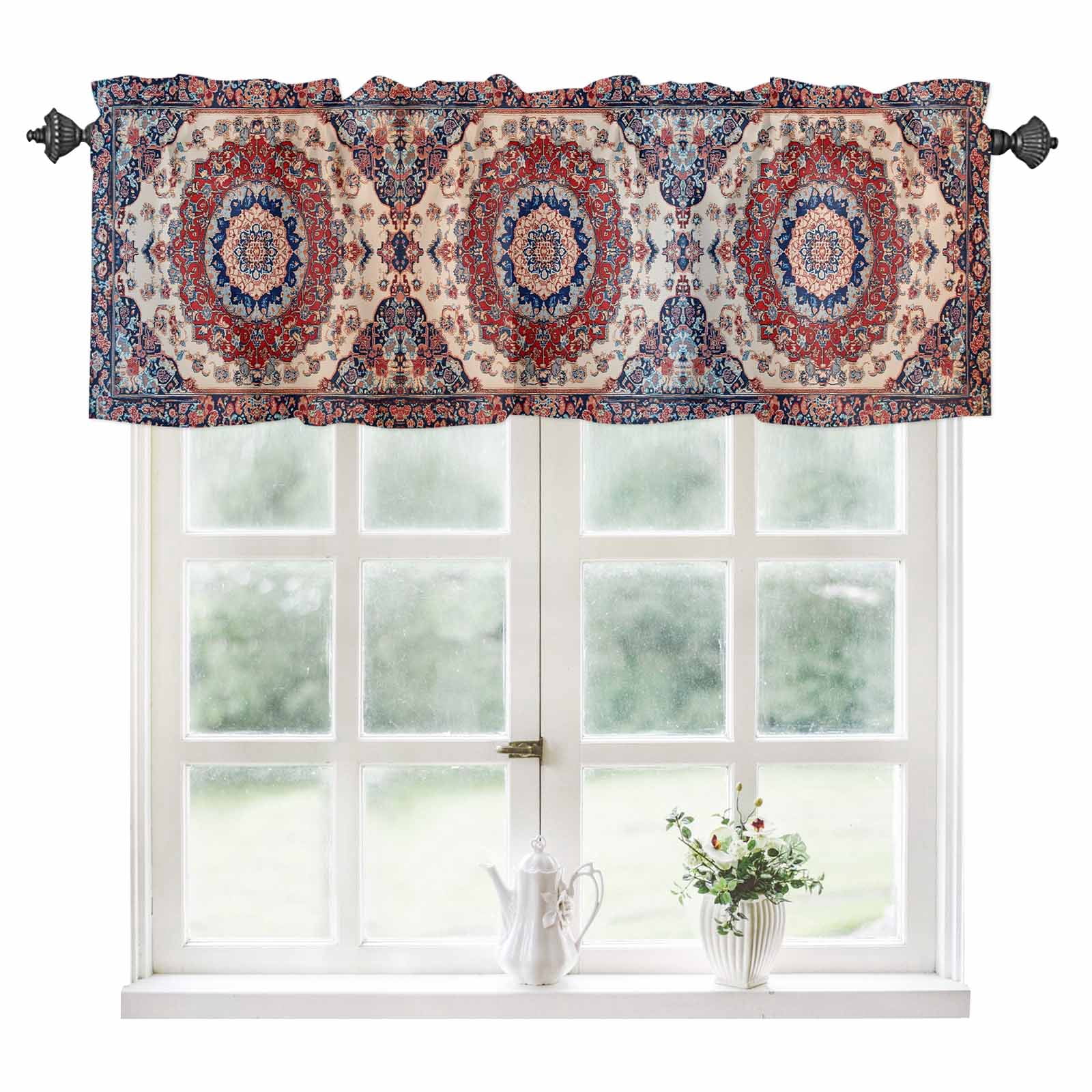 Oriental Red Blue Kitchen Valances for Windows 42x18 Inch Kitchen ...