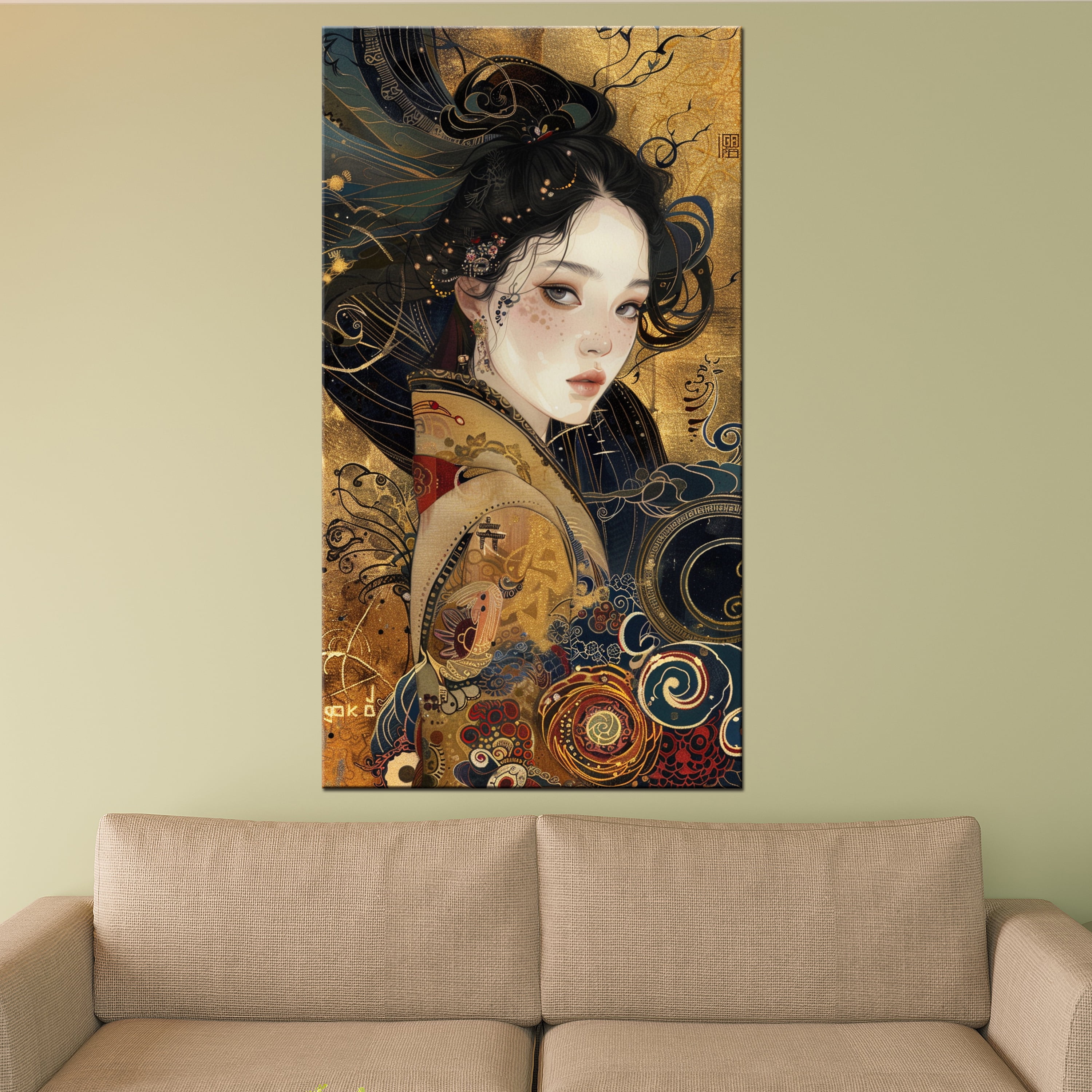 Oriental Rhythm- Ancient-Style Woman in Gold-Trimmed Robes (24"x16 ...