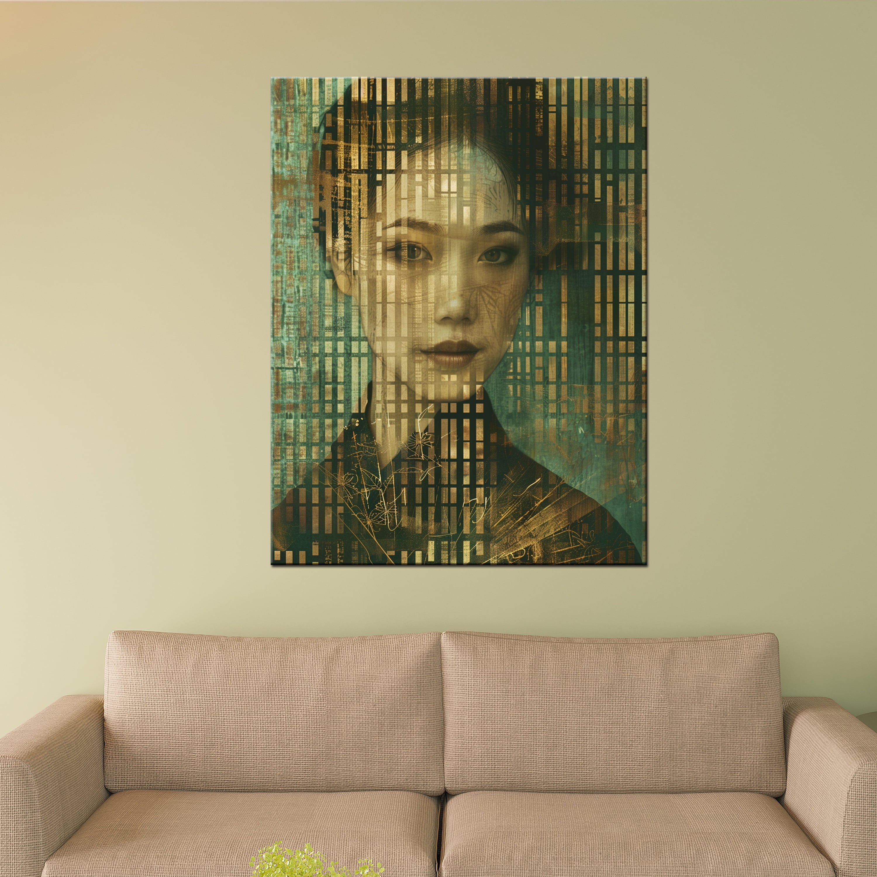 Oriental Rhythm- Eastern Face Through a Grid (36 "x24" customizable) by ...