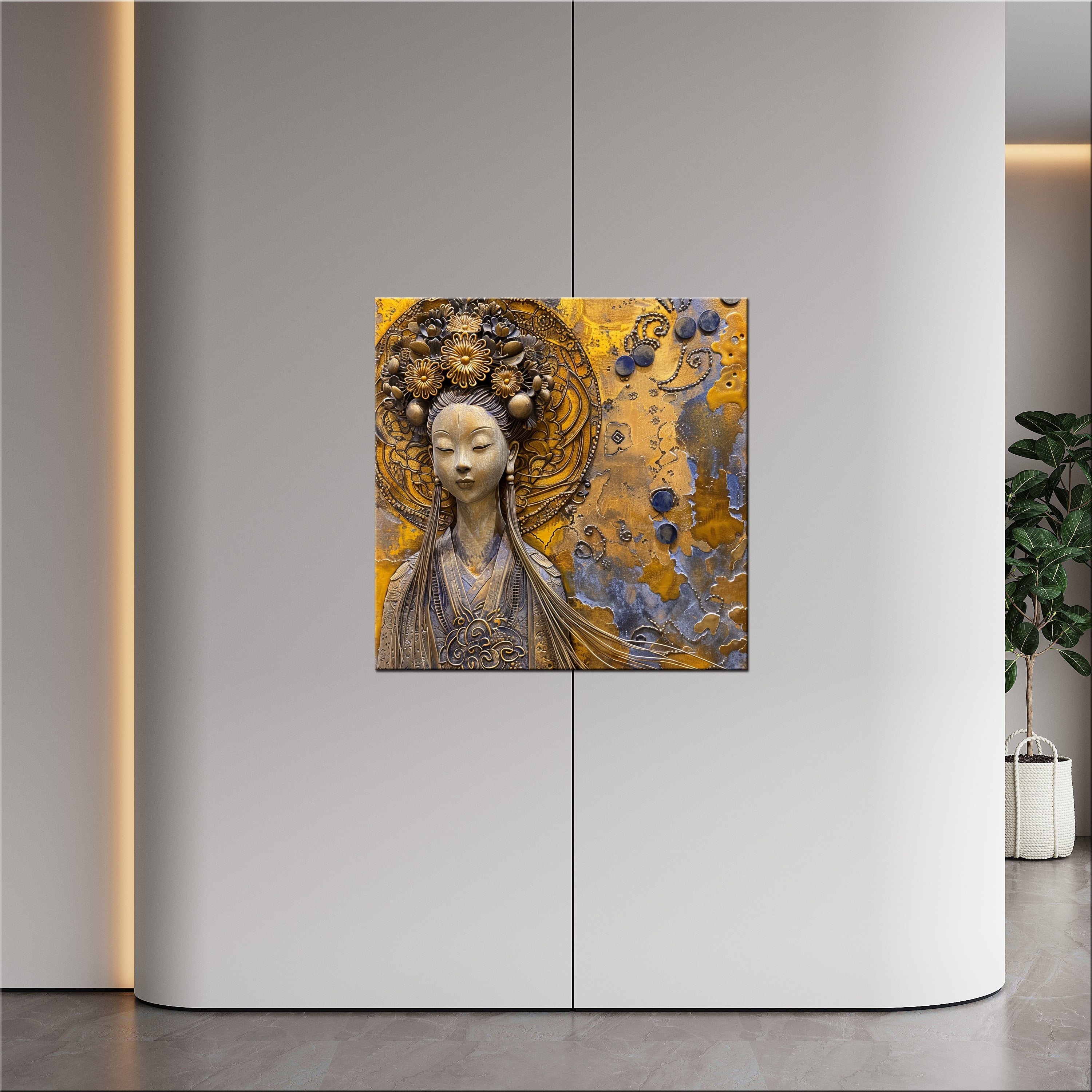 Oriental Rhythm- Metal-Textured Eastern Statue (24"x24" customizable ...