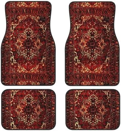 Oriental Rug Design in Dark Red Car Front and Rear Floor Mats, Anti ...