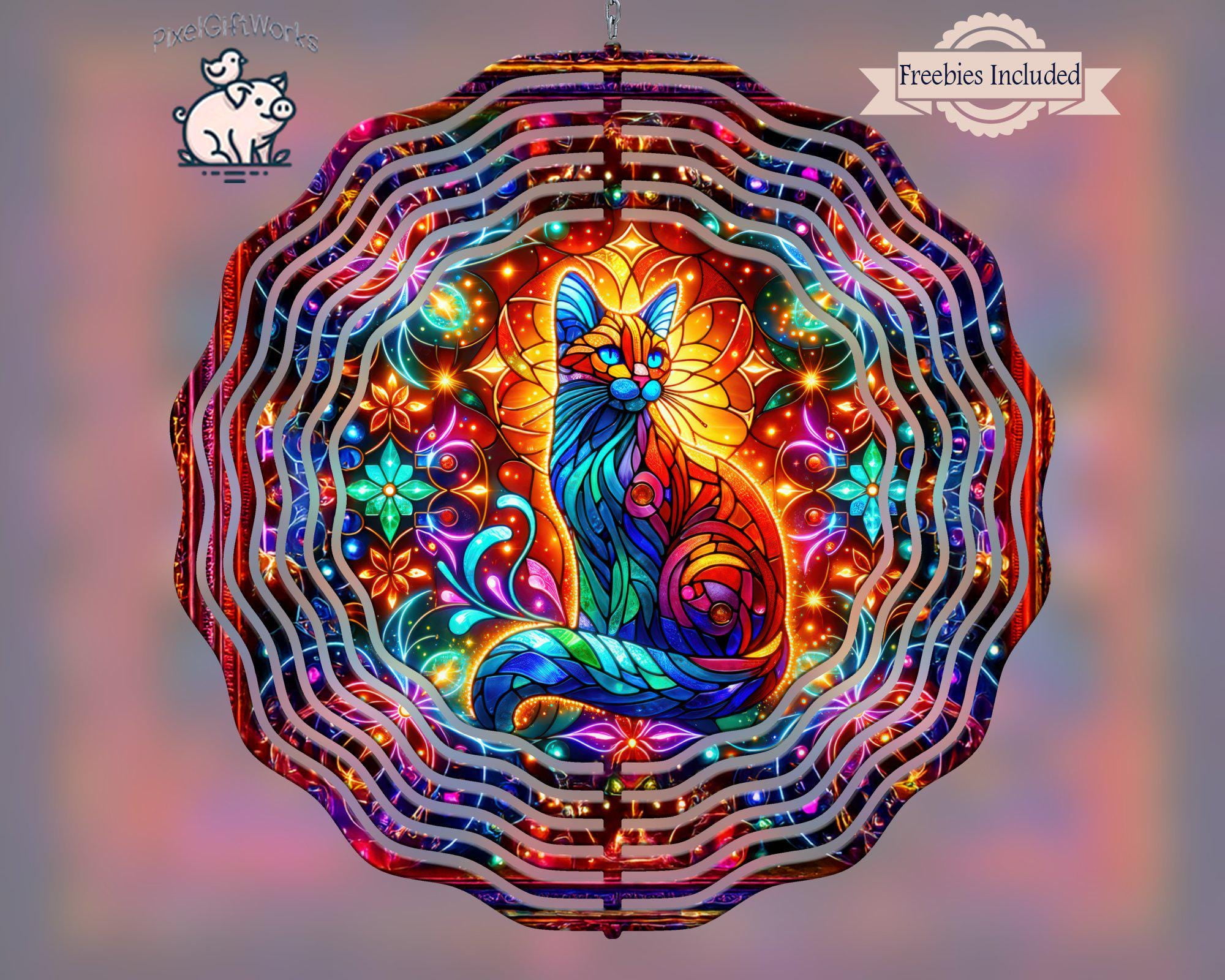 Oriental Shorthair Cat 3D Wind Spinner Stained Glass Kinetic Art ...