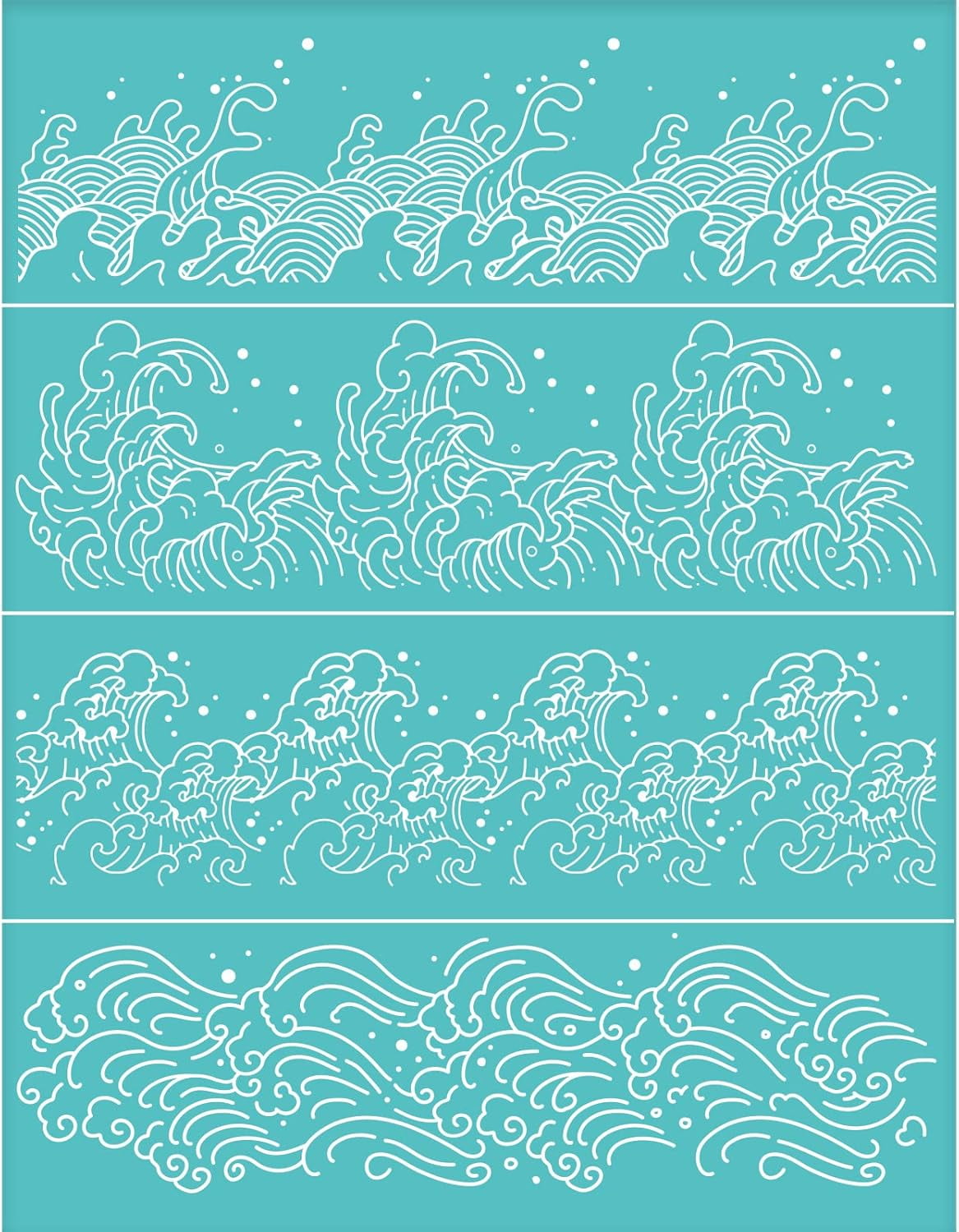 Oriental Theme Self-Adhesive Silk Screen Printing Stencil Ocean Wave ...