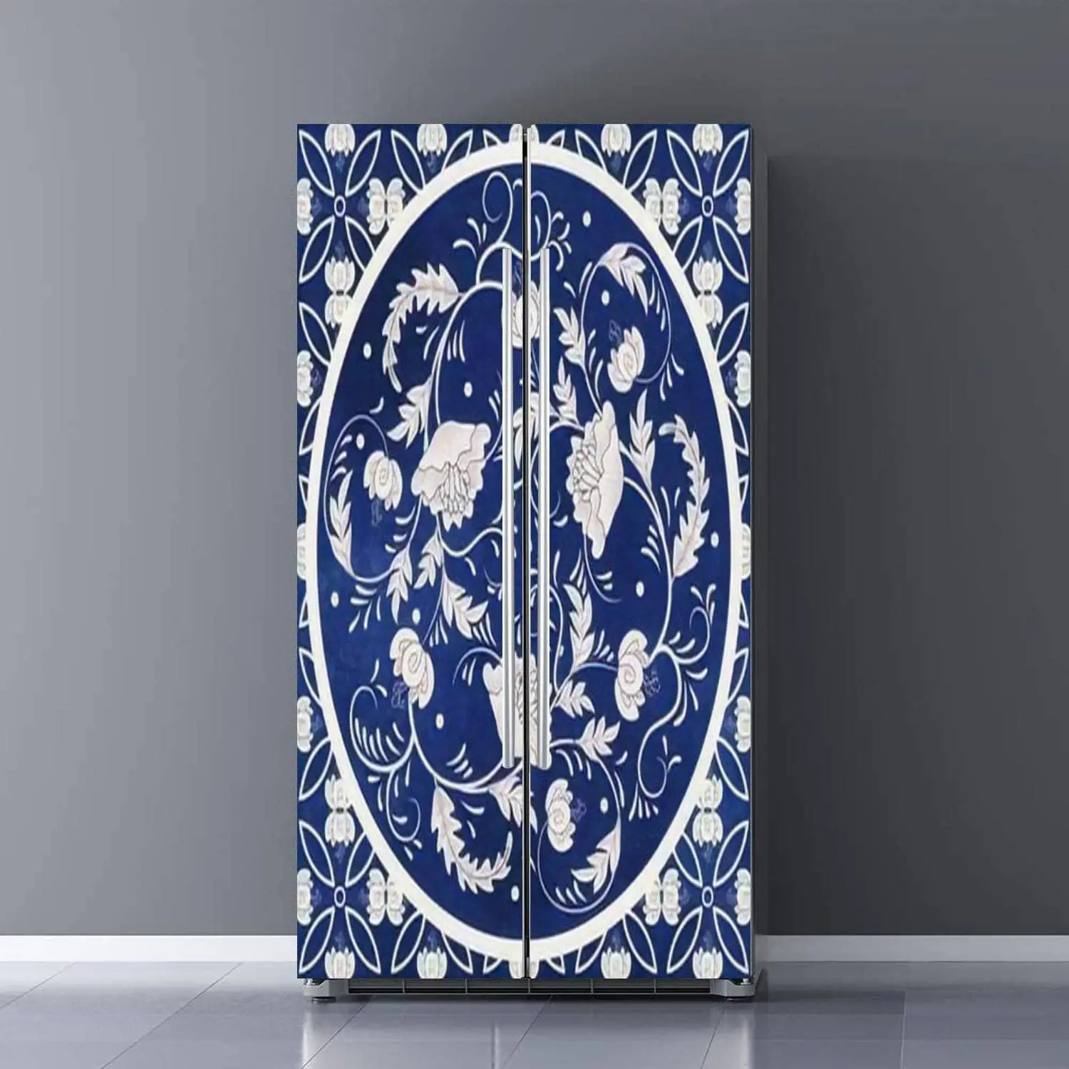Oriental Tile Ceramic Flower Refrigerator Wrap Blue White Chinese ...