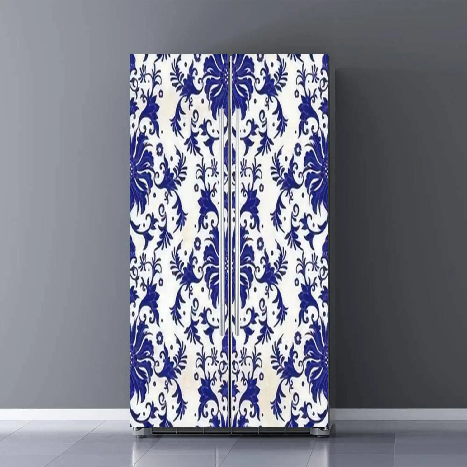Oriental Tile Ceramic Flower Refrigerator Wrap Blue White Chinese ...