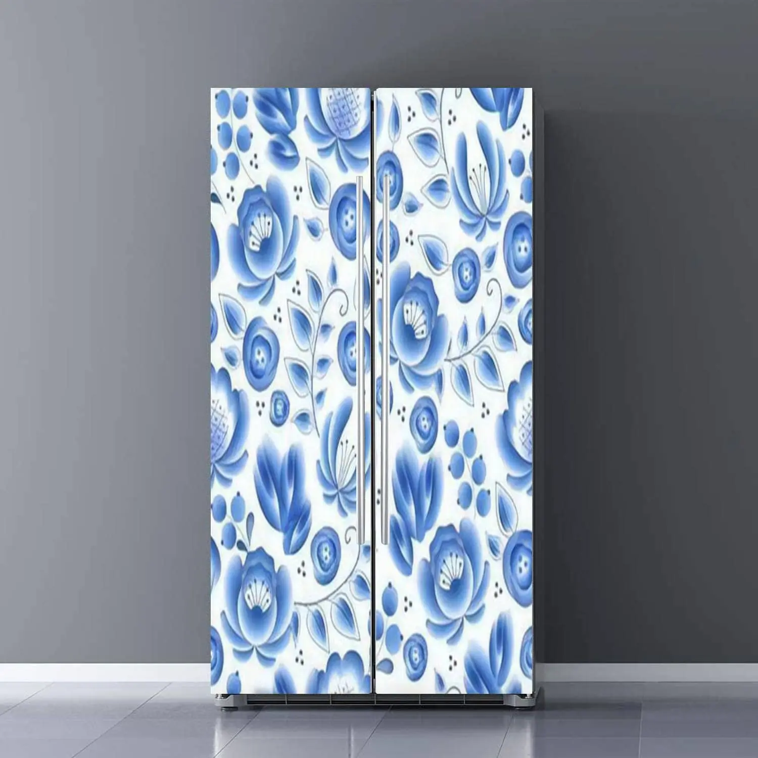 Oriental Tile Ceramic Flower Refrigerator Wrap Blue White Chinese ...