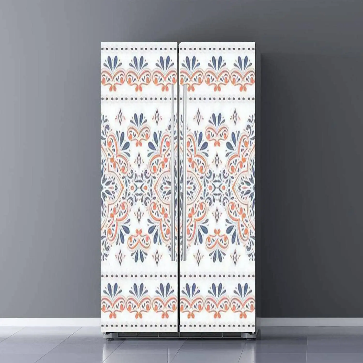 Oriental Tile Ceramic Flower Refrigerator Wrap Blue White Chinese ...