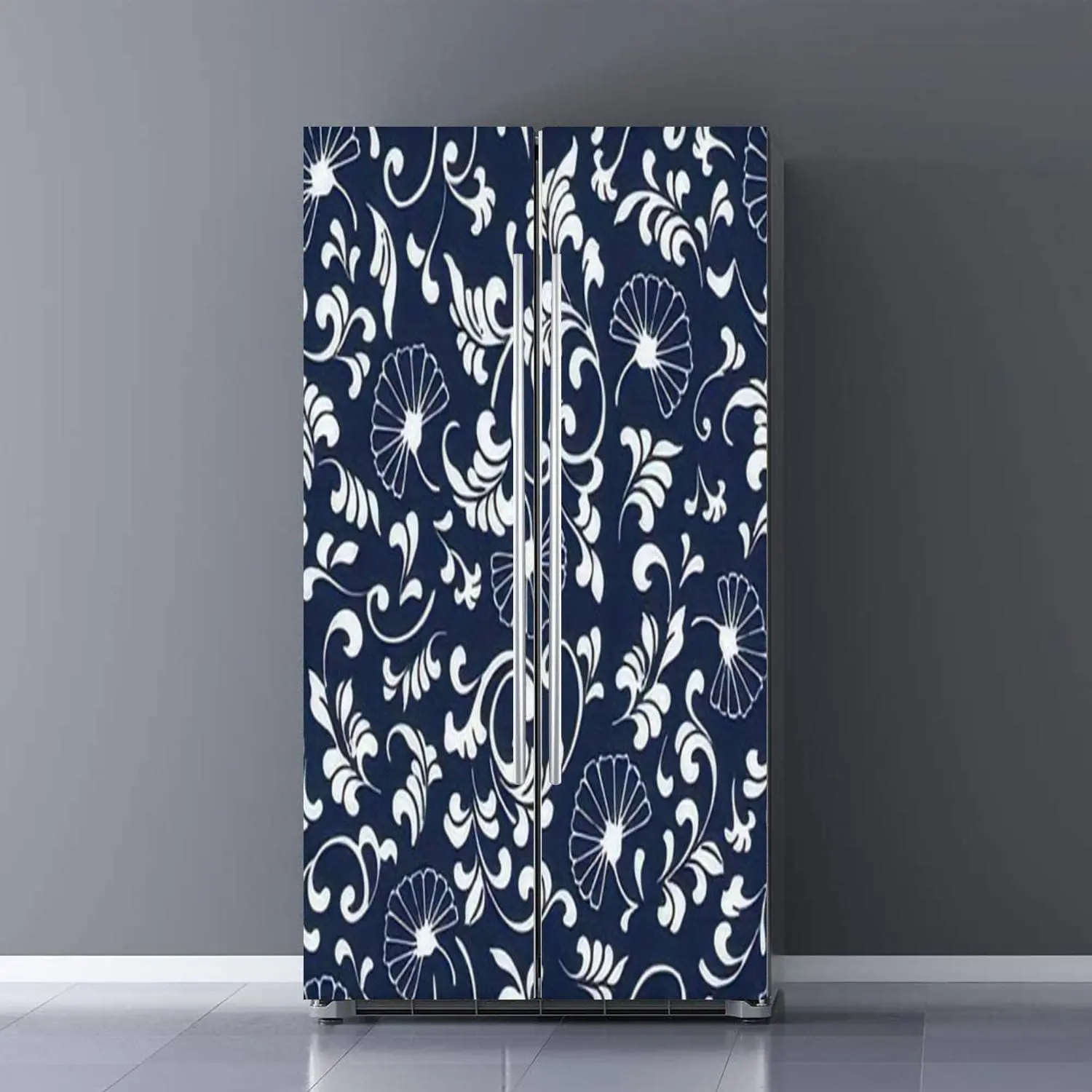 Oriental Tile Ceramic Flower Refrigerator Wrap Blue White Chinese ...