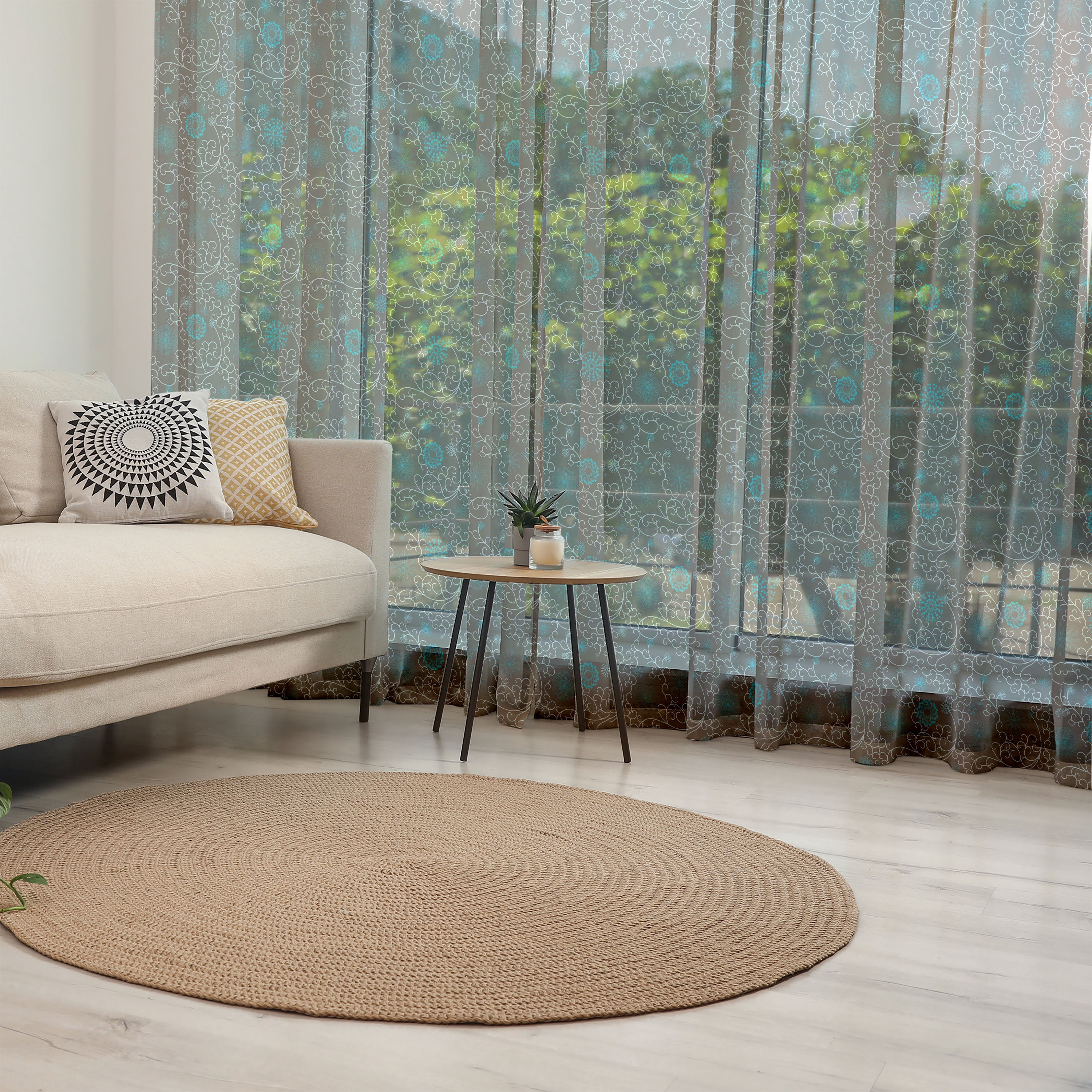 Oriental Tulle Curtains with Rod Pocket, Abstract Inspirations Curved ...
