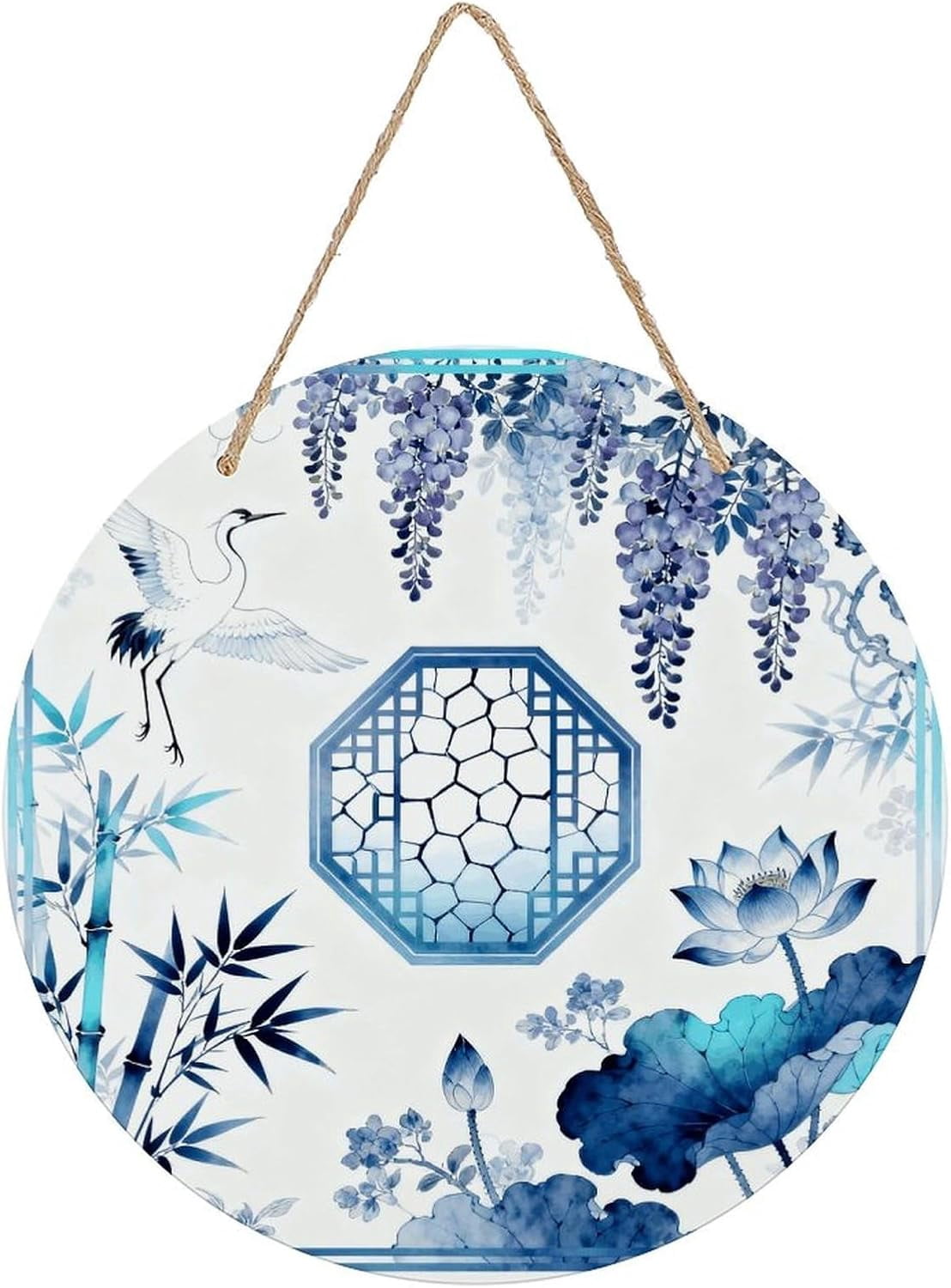 Oriental Window Floral Printed Door Sign, Small Round Wooden Signs ...