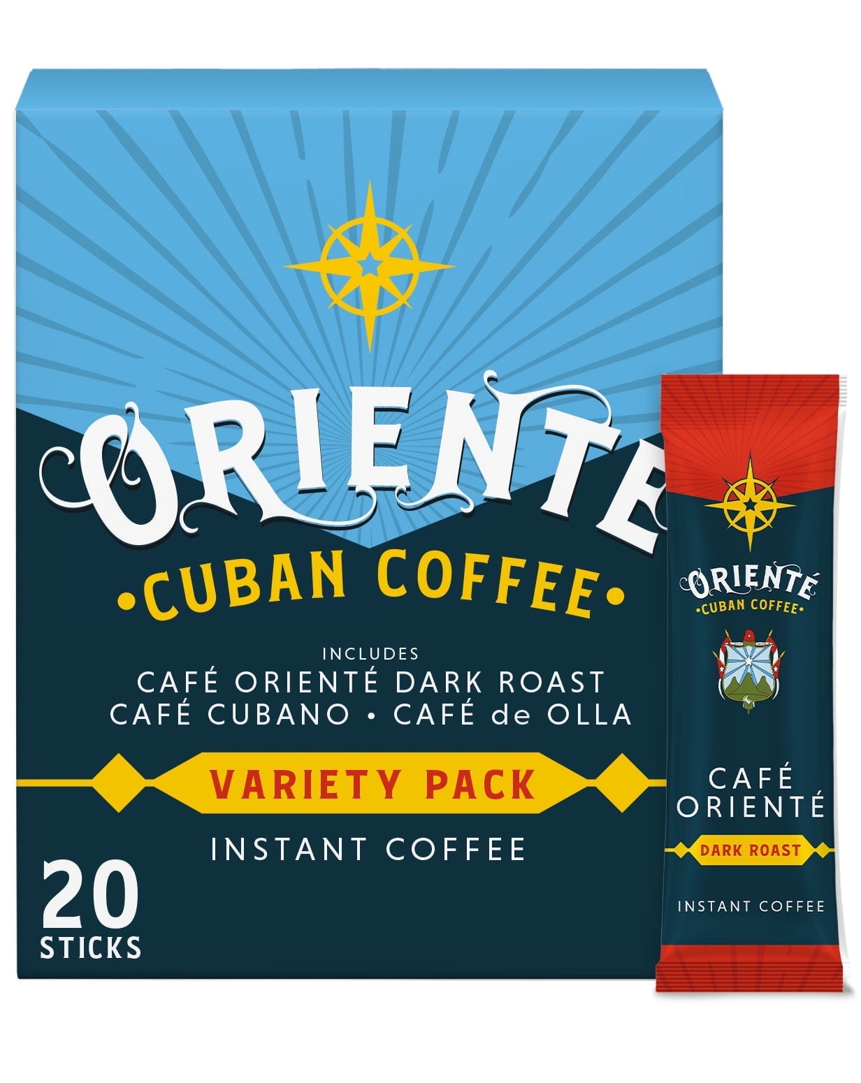 Oriente Variety Pack Instant Coffee, 20 ct, Cafe Oriente, Cafe Cubano, Cafe De Olla - 100% ...