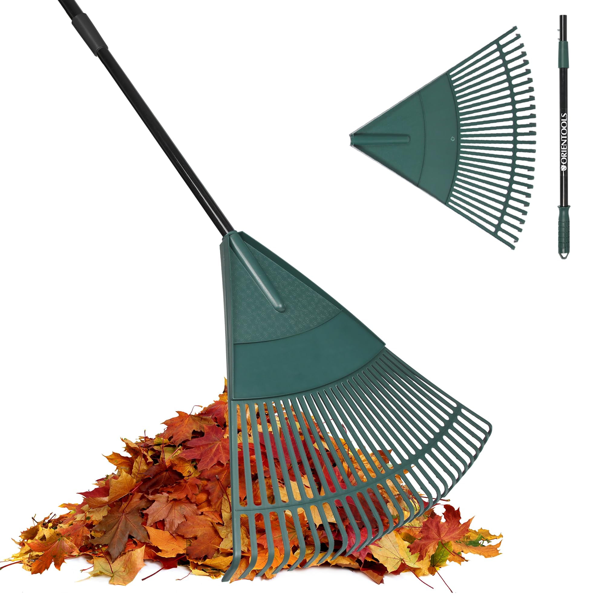 Orientools 43"-66"Garden Leaf Rake, Adjustable Lightweight Steel Handle ...