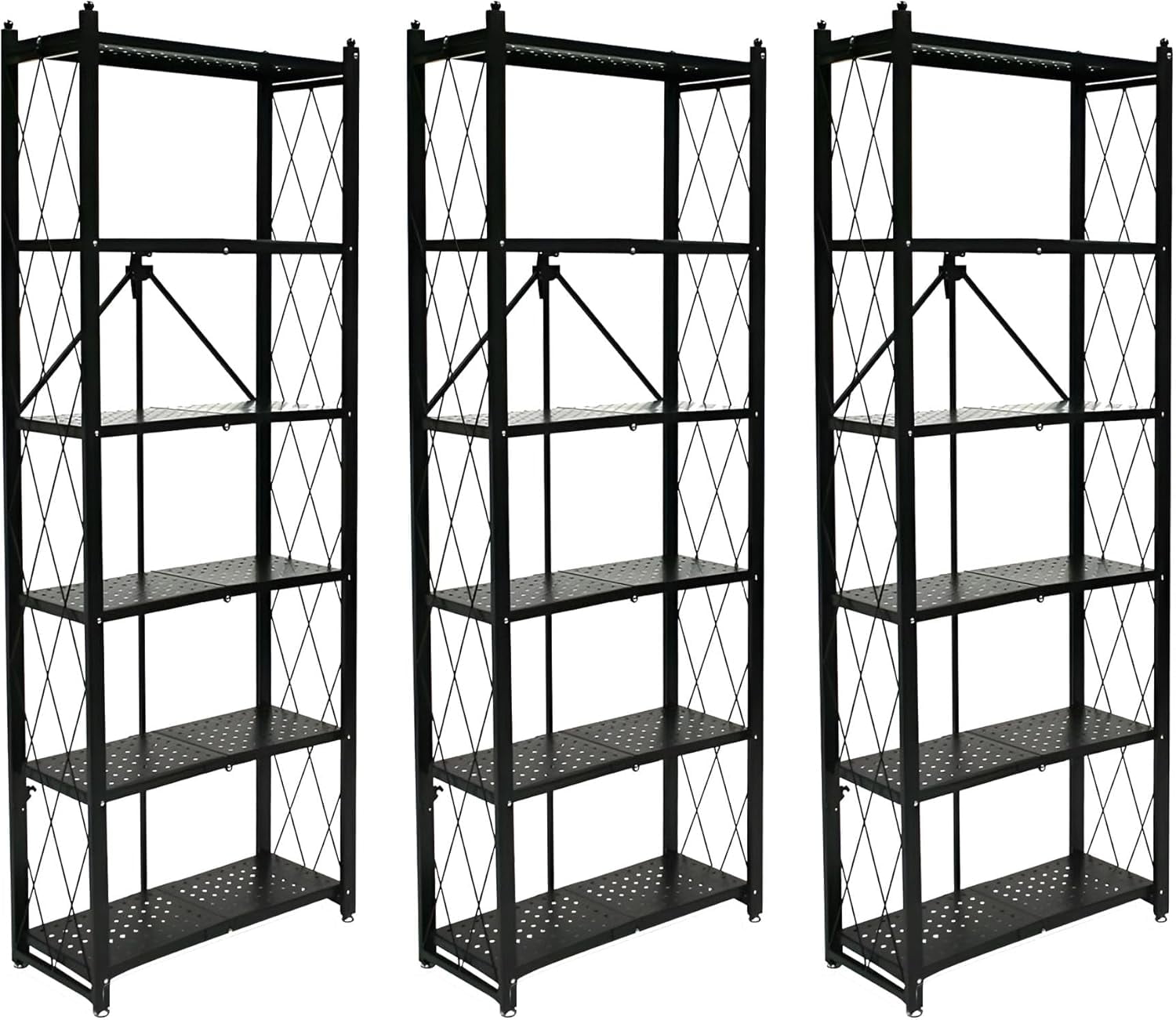 Origami 3-Pack RB Slim Bookcase Rack, 6-Tier Heavy-Duty Foldable Steel ...