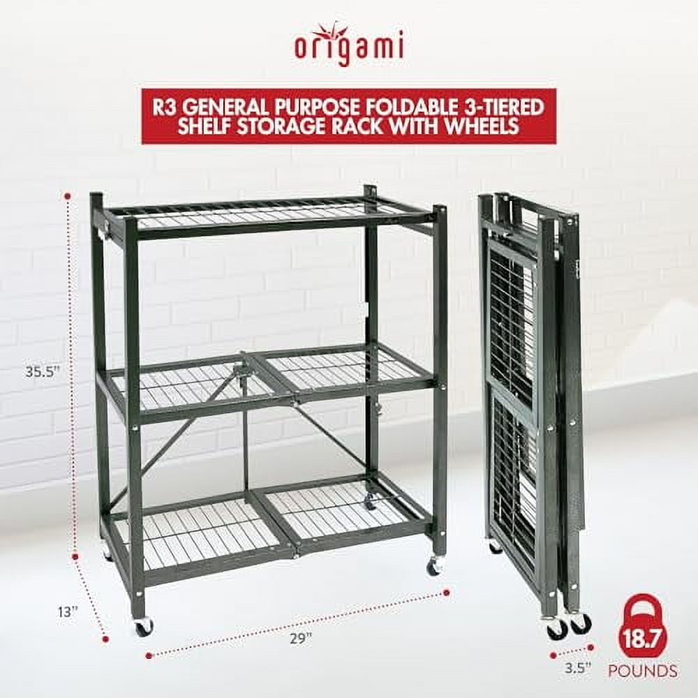 Origami 3 Tier Folding Shelves, Storage Shelving Rack Unit With Wheels ...