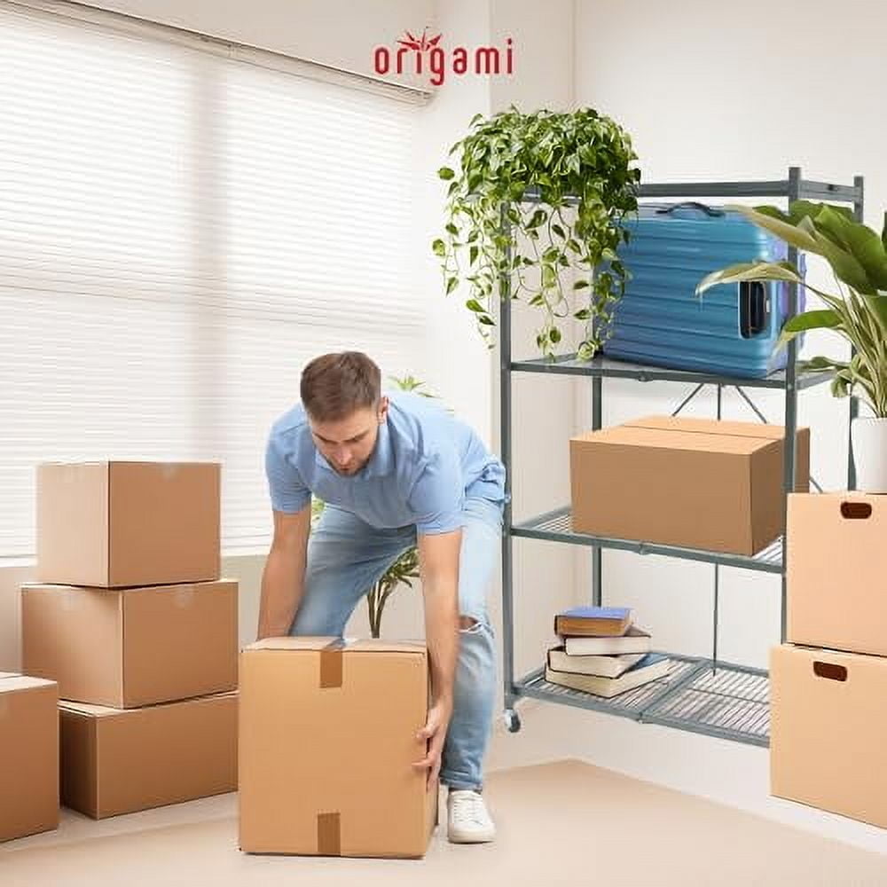 Origami 4 Tier Folding Shelves, Storage Shelving Rack Unit with Wheels ...
