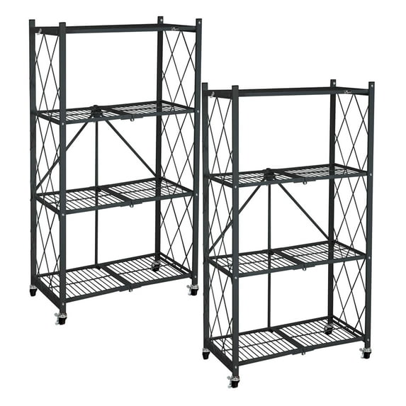 Origami 4 Tier Folding Storage Garage Shelving Rolling Rack, 2 Pack ...