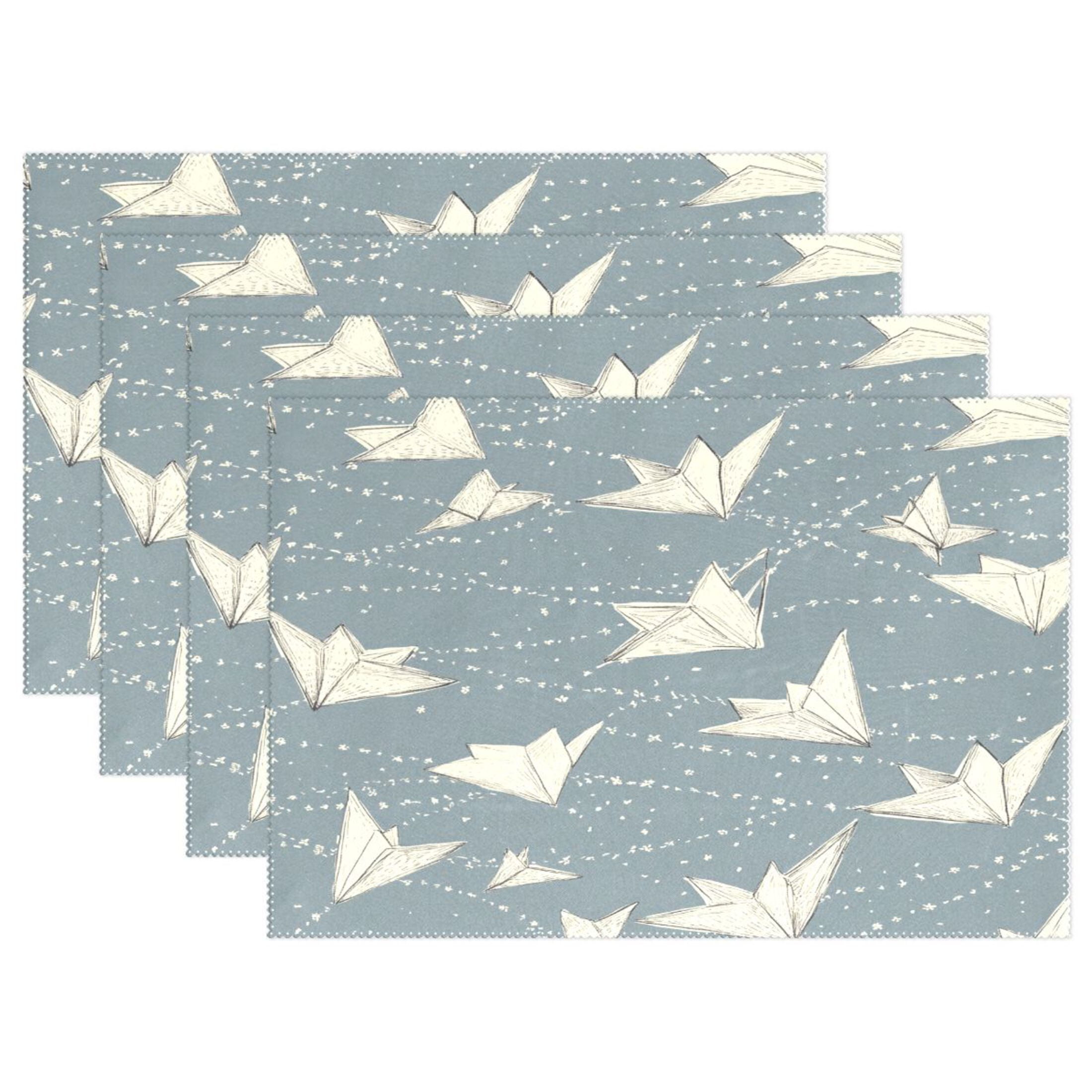 Origami Birds Pattern 4-Piece 12x18in Heat-Proof Place Mats Set, Non ...