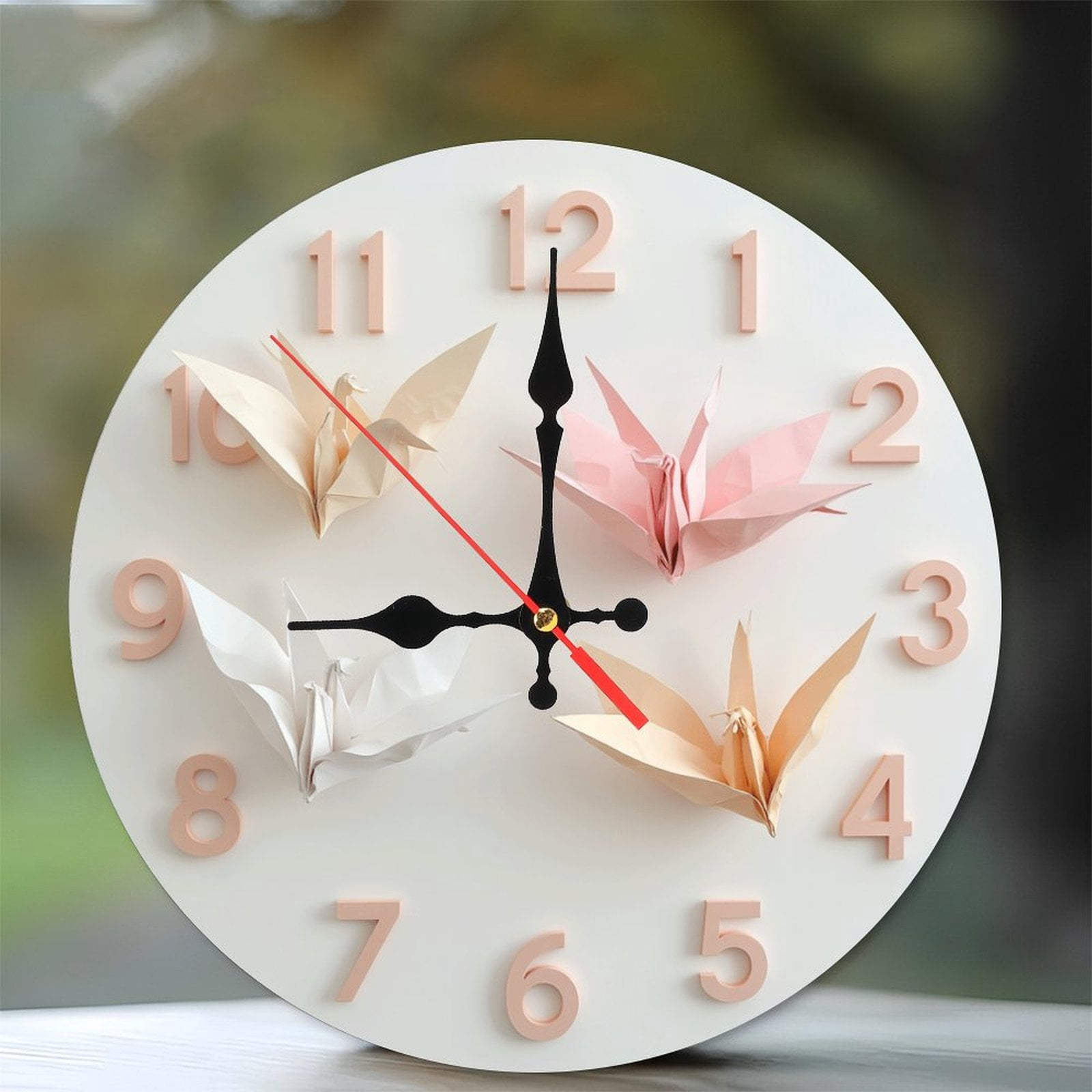Origami Crane Clock Wall Decor Pastel Colors Home Decor 10-Inch Silent ...