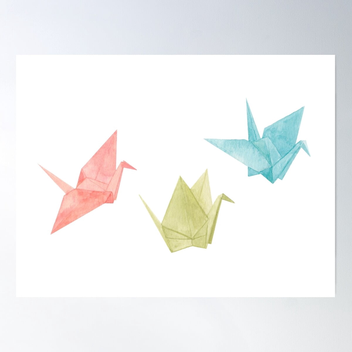 Origami Crane Watercolour Painting Poster Wall Art, Modern Wall Decor ...