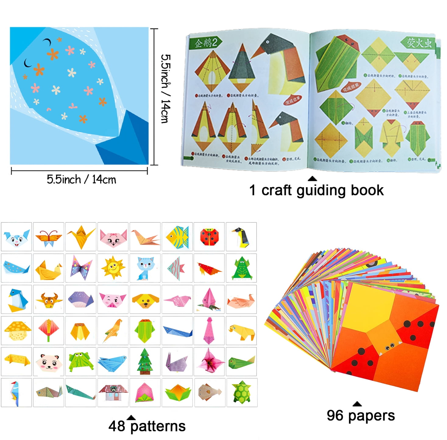 Origami Kit 30/96 Sheets Origami Paper Craft Guiding Book DIY Art Craft ...